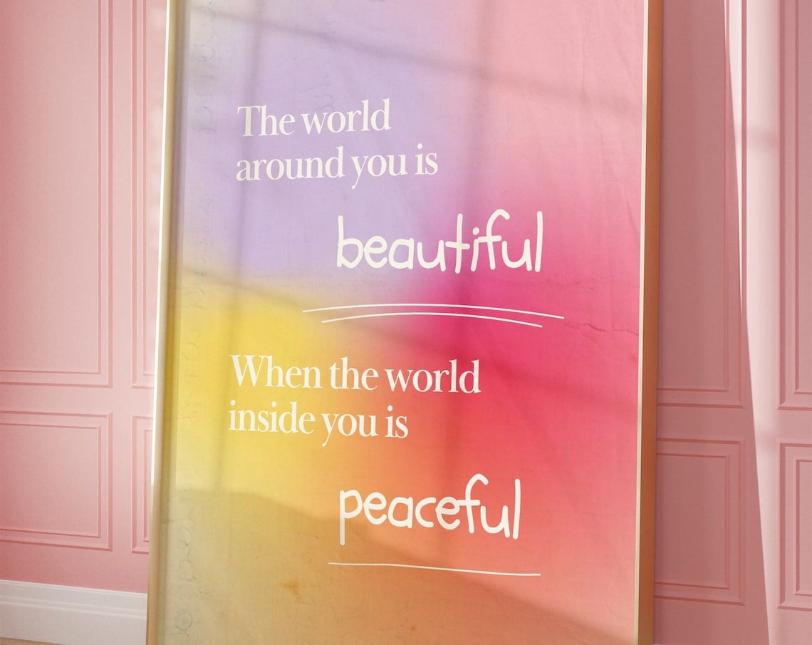 Inner Peace Quote Wall Art Print • Gradient Colors Background ...