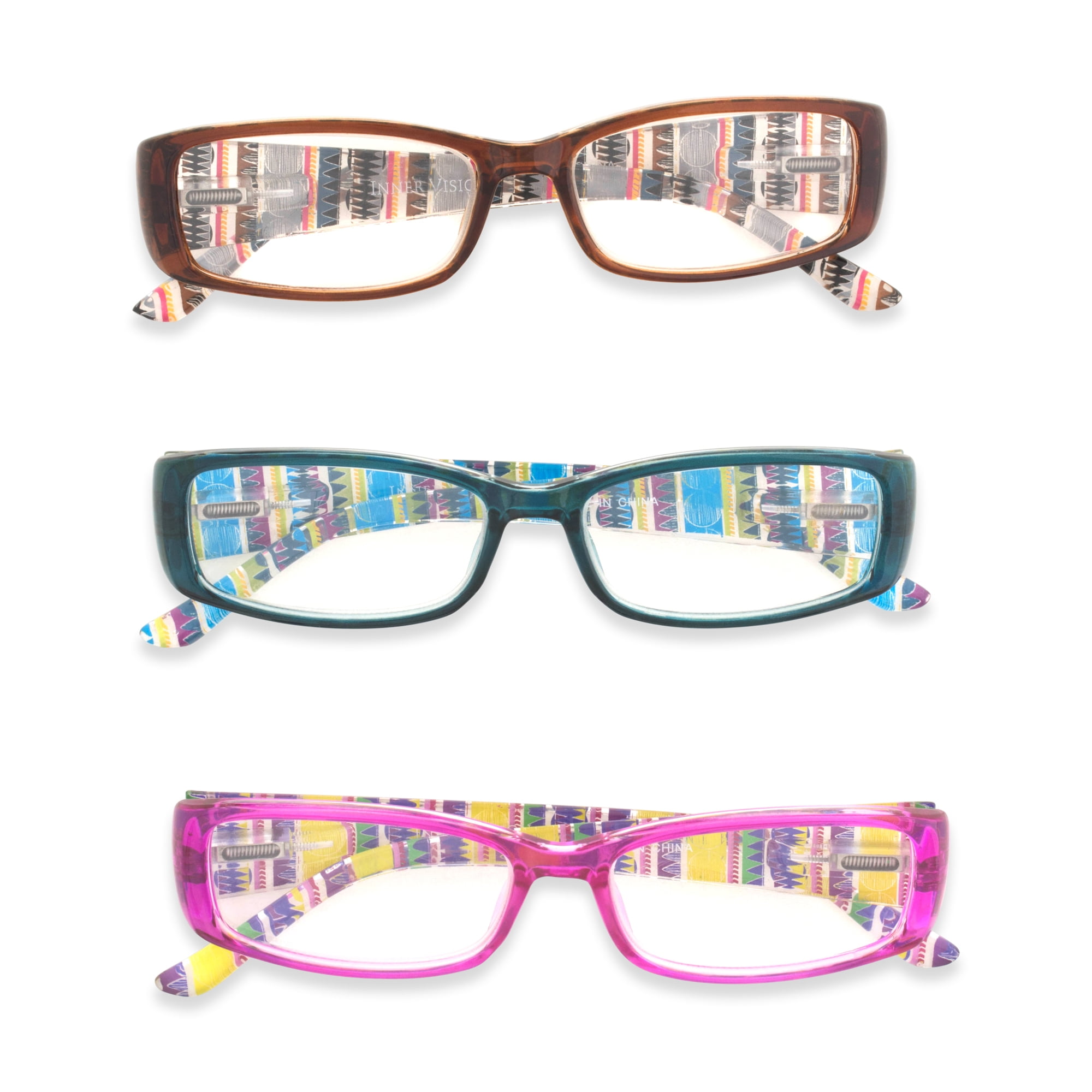 Inner Vision Women's 3-Pack Printed Stripe Reading Glasses Set w ...