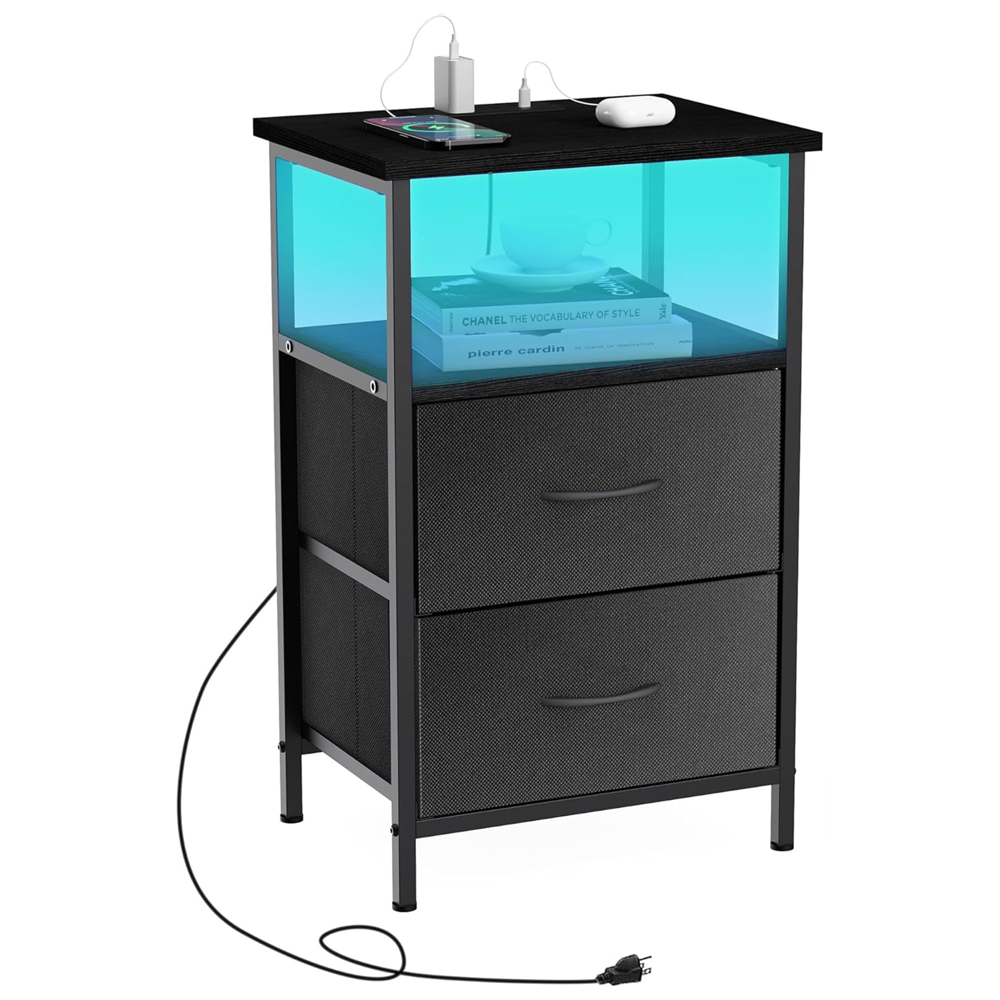 Innerjoin Bedside Nightstand with Smart Power Charging Station, 2 ...