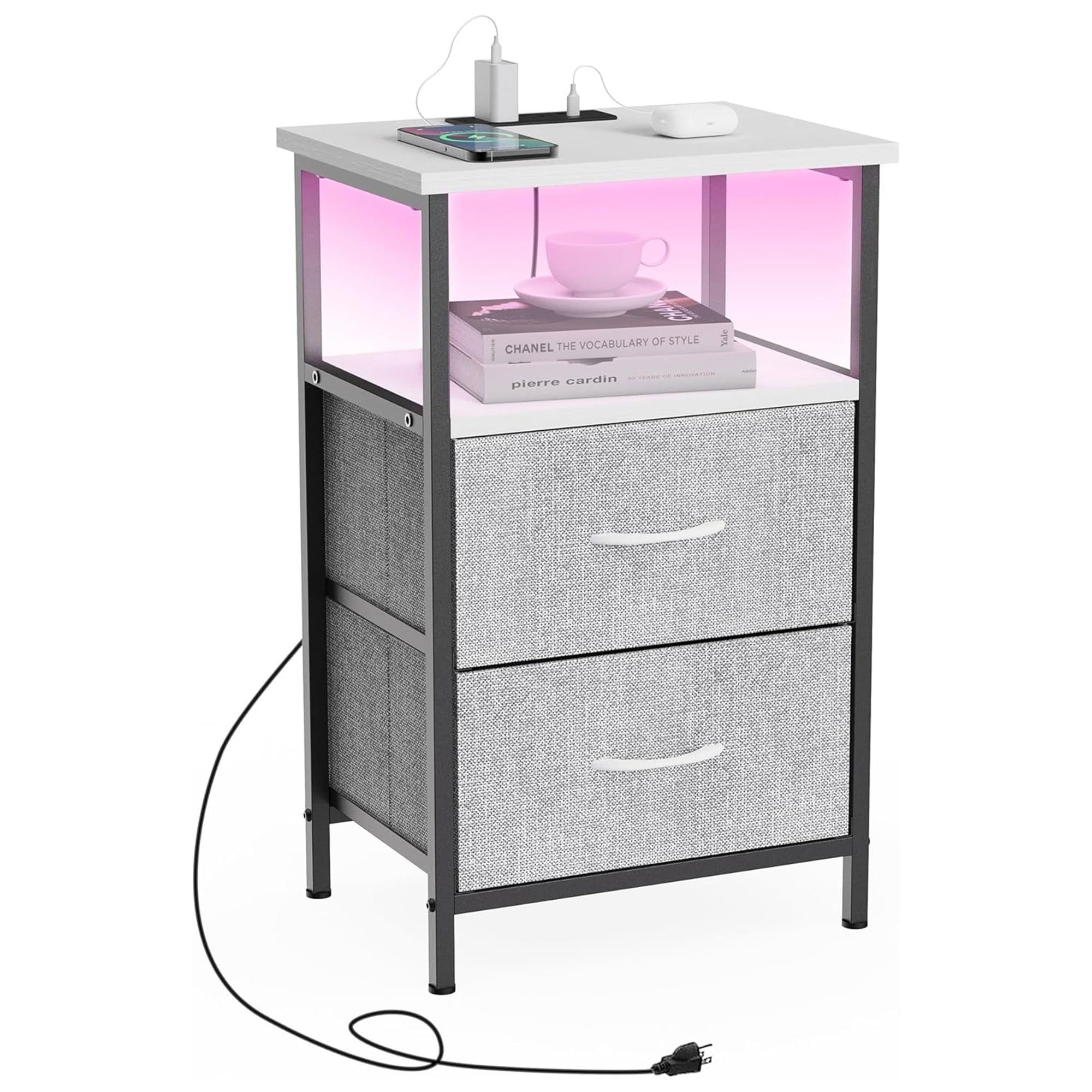 Innerjoin Bedside Nightstand with Power Outlets, USB A&C Ports, LED ...