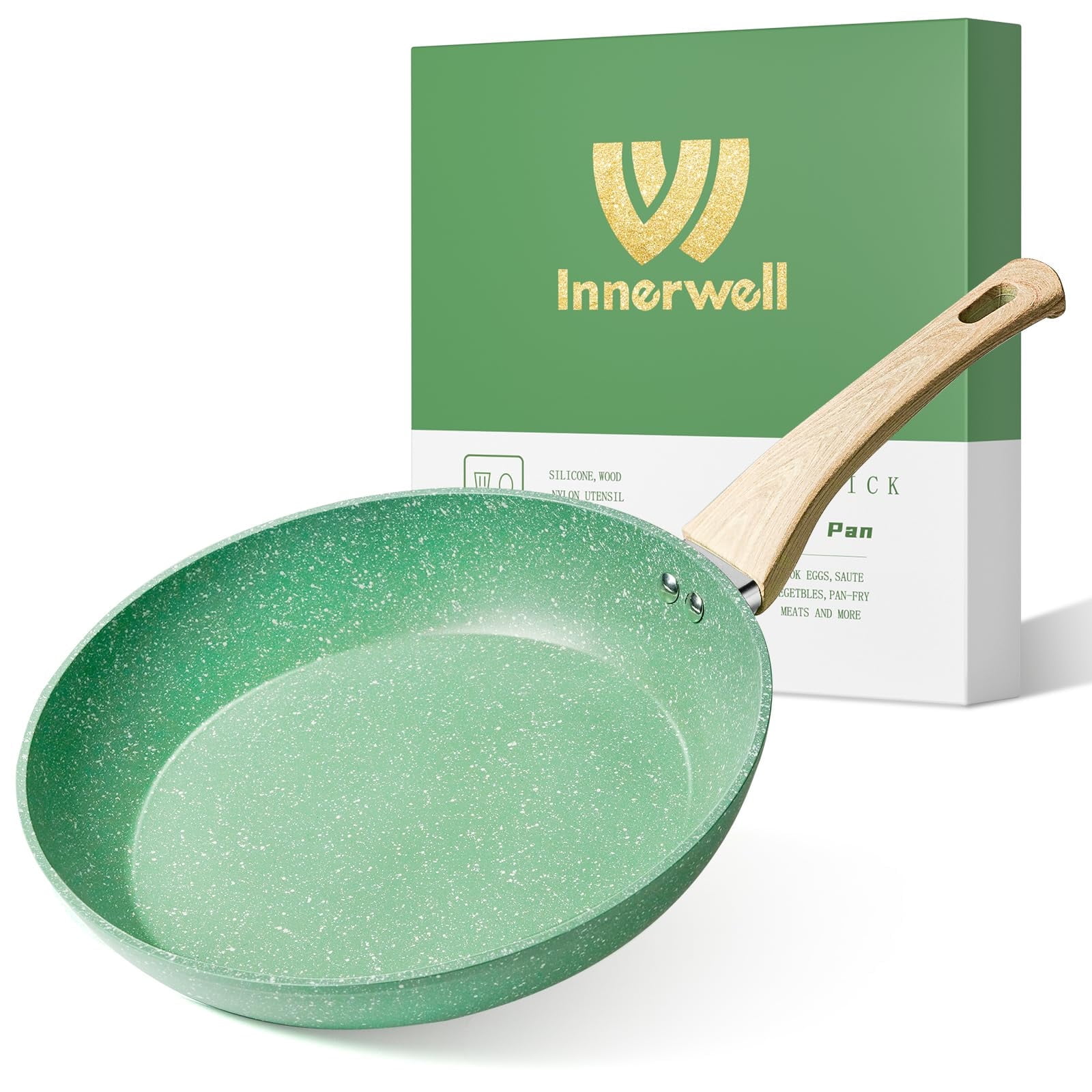 Innerwell 11 Inch Green Nonstick Frying Pan Skillet Bakelite Handle ...