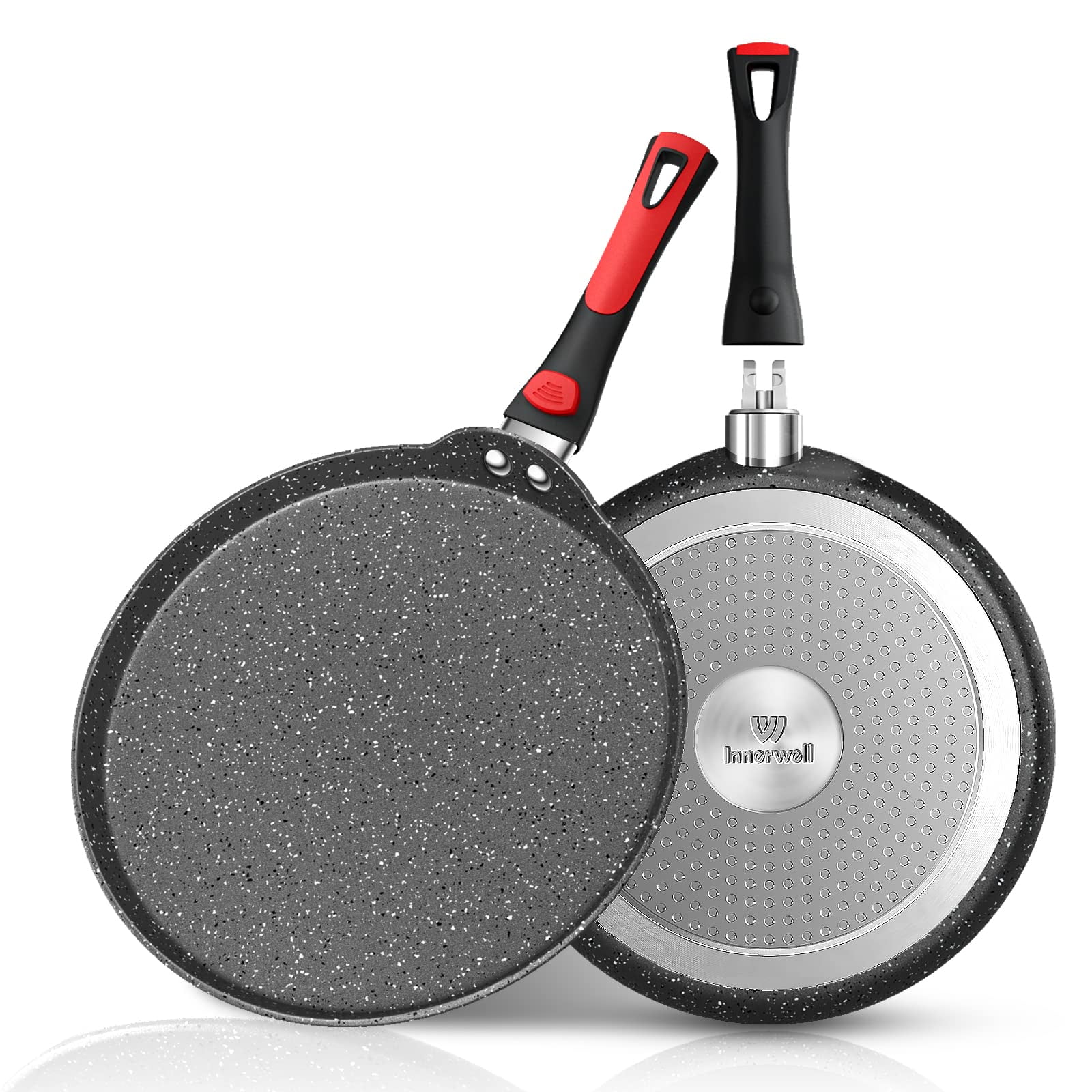 Innerwell 11 Inch Nonstick Crepe Pan Granite Coating Flat Skillet Dosa ...