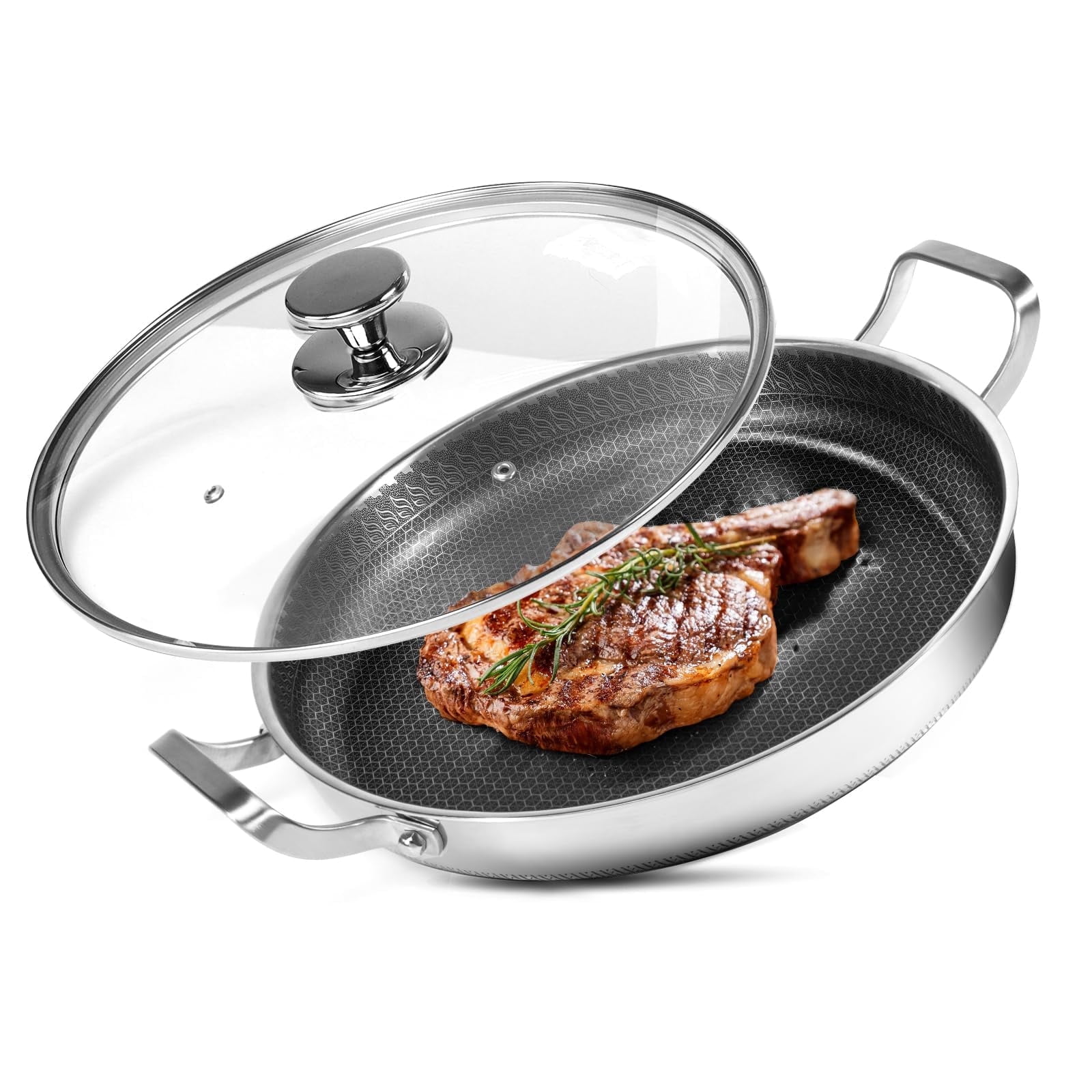 Innerwell 11inch Stainless Steel Frying Pan with Lid Omelet Pan for Gas ...