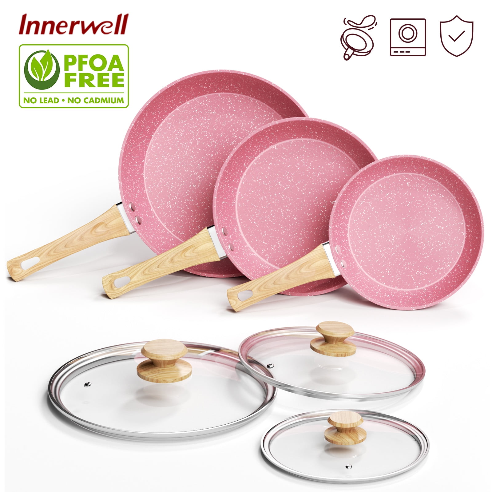 Innerwell 6 Pcs Nonstick Pink Frying Pan Set Toxin-Free 8" 9.5" and 11 ...