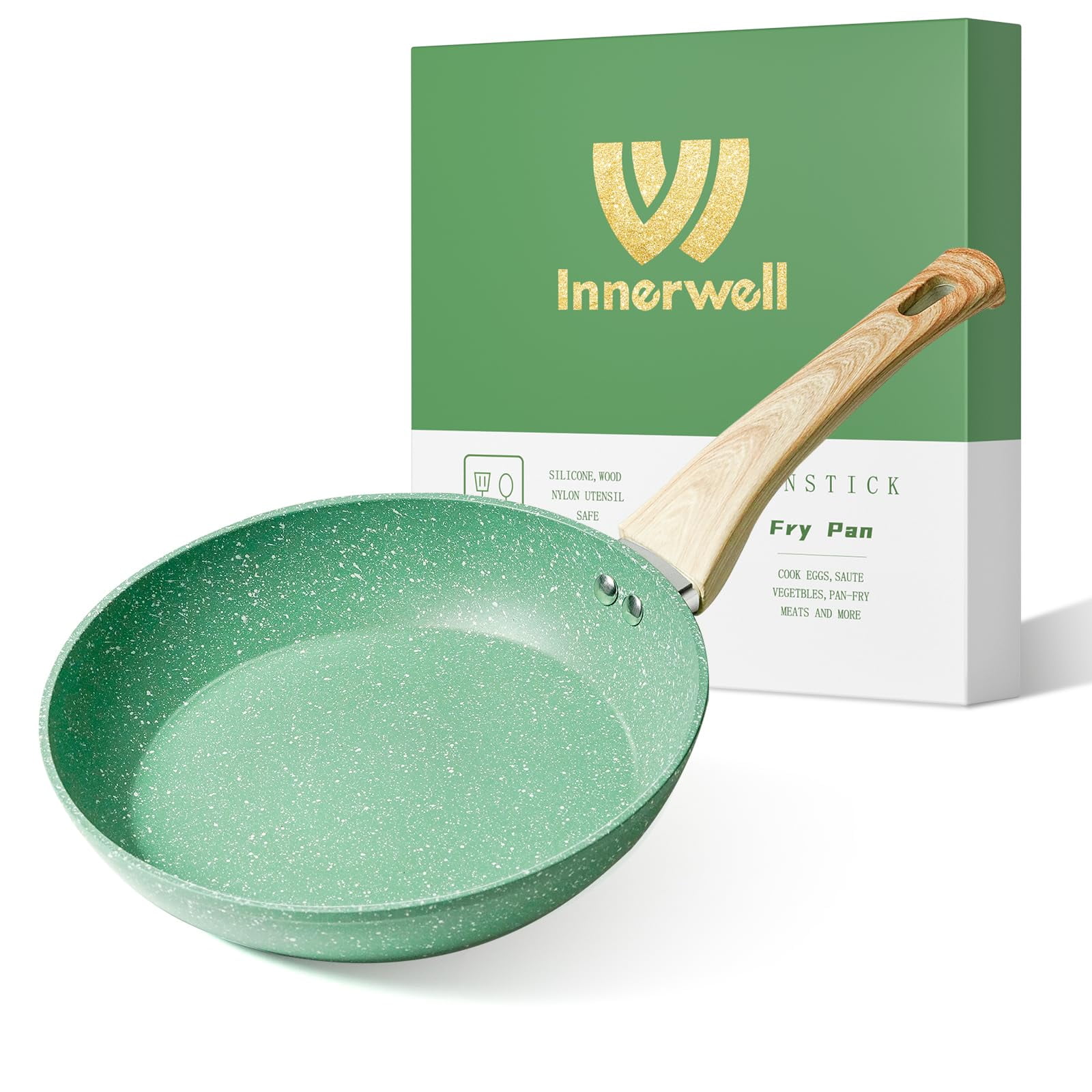 Innerwell 8 Inch Green Nonstick Frying Pan Toxin-Free Skillet Bakelite ...