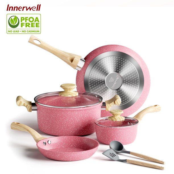 Innerwell 8 Pcs Nonstick Cookware Set Granite Stone Kitchen Frying Pan ...