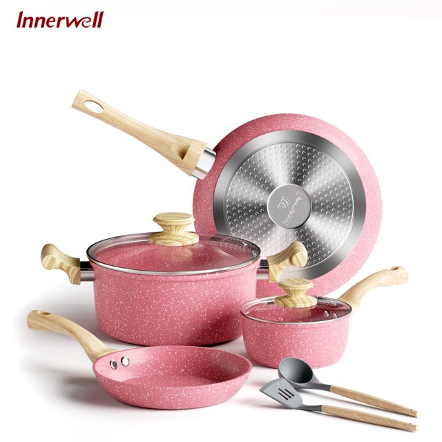 Innerwell 8 Pcs Nonstick Cookware Set Granite Stone Kitchen Frying Pan ...