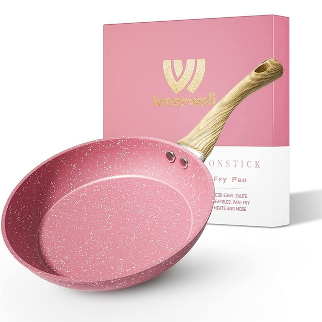 Innerwell 9.5'' Nonstick Frying Pan, Pink Granite Cookware for ...