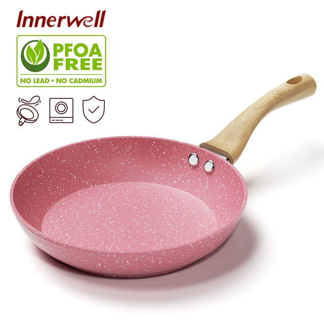 Innerwell 9.5 Inch Pink Nonstick Frying Pan Granite Cookware Anti-Warp ...