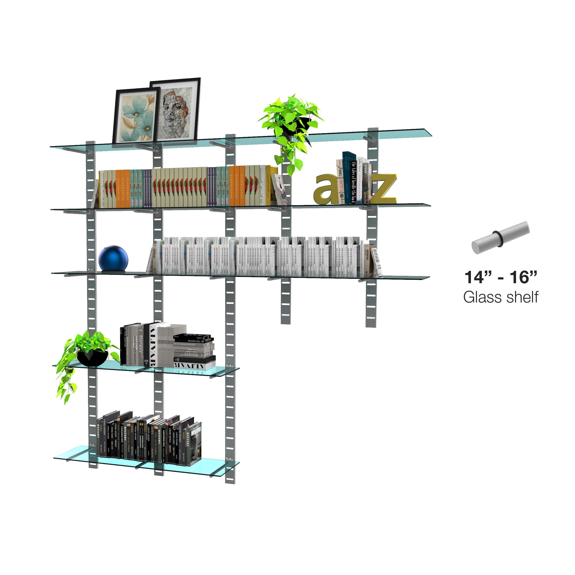 Inno-Strip Living Room Shelving System 91" & 46" High with 8 Glass ...