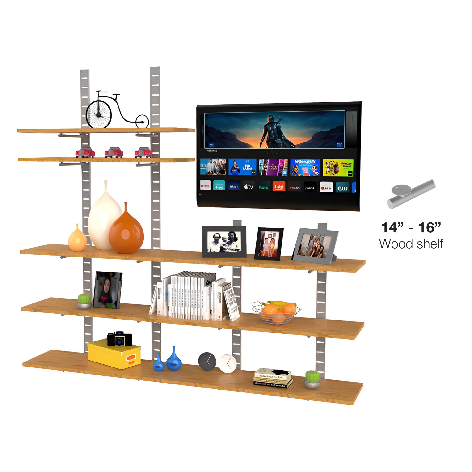 Inno-Strip Living Room Shelving System 91" & 46" High with 8 Wood ...