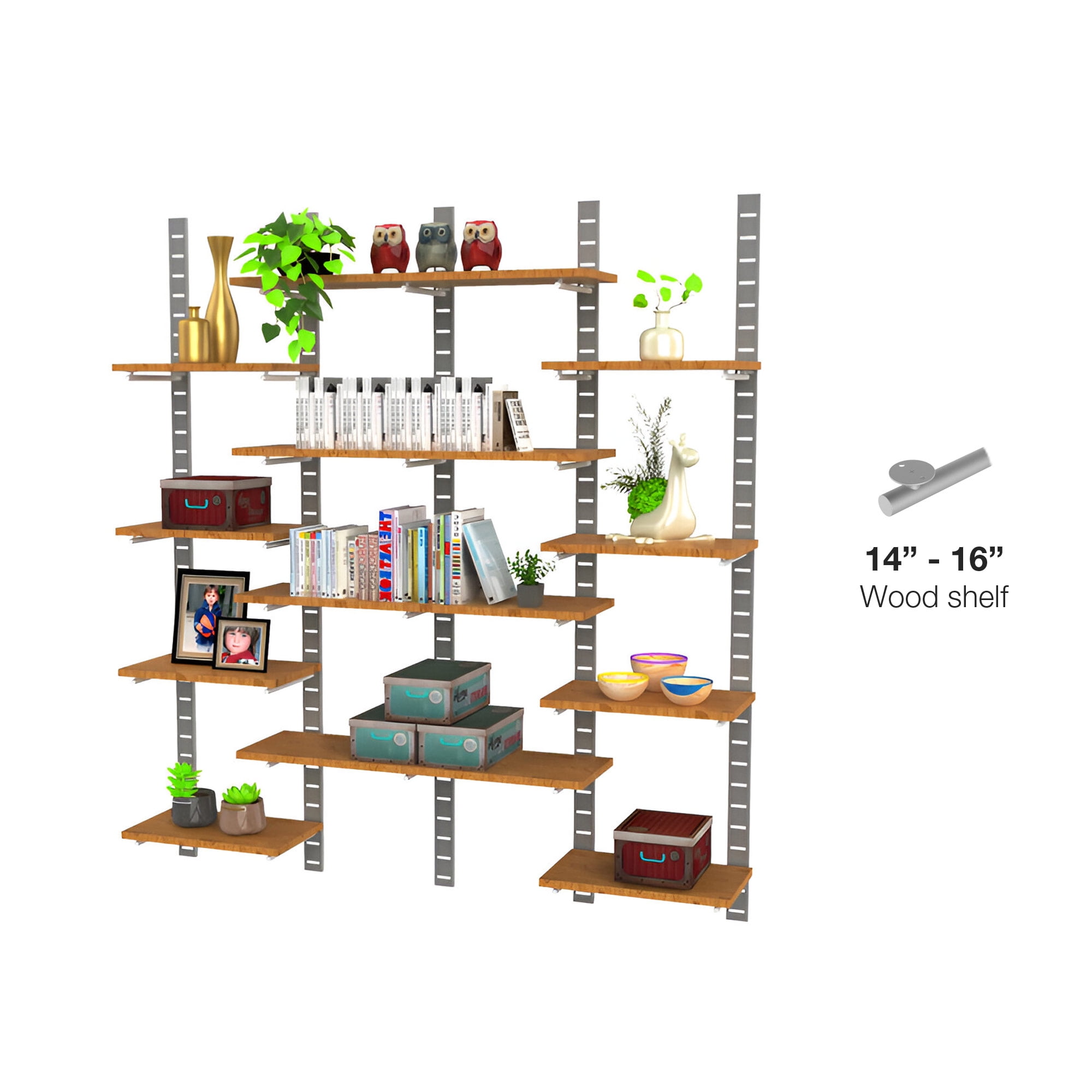 Inno-Strip Living Room Shelving System 91" High with 12 Mixed Wood ...