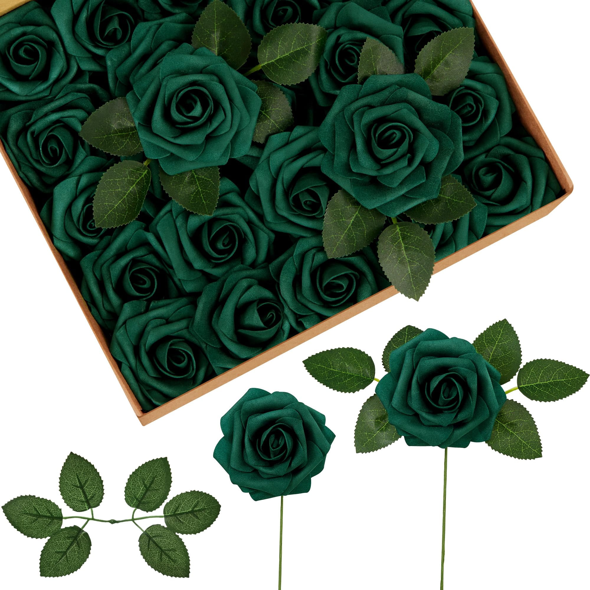 InnoGear Artificial Flowers, 50 Pcs Hunt Green Foam Fake Roses Bulk ...