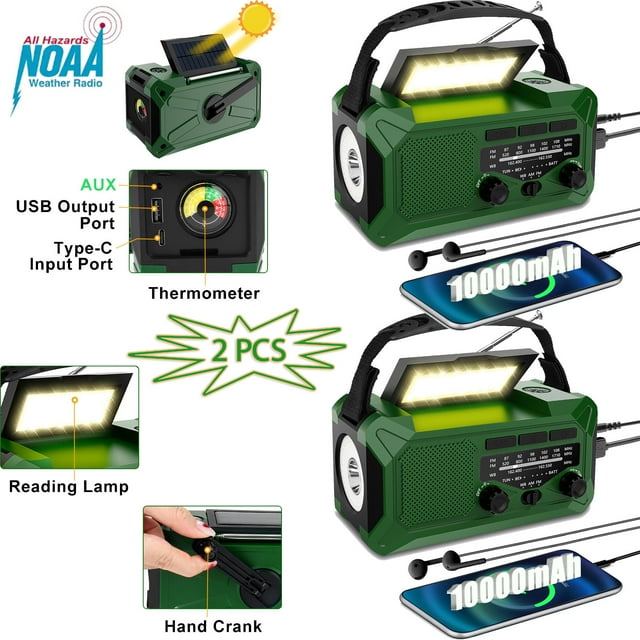 (2 pack) Tanbaby 10000mAh Hand Crank Radio,Emergency Radio,Solar Radio ...