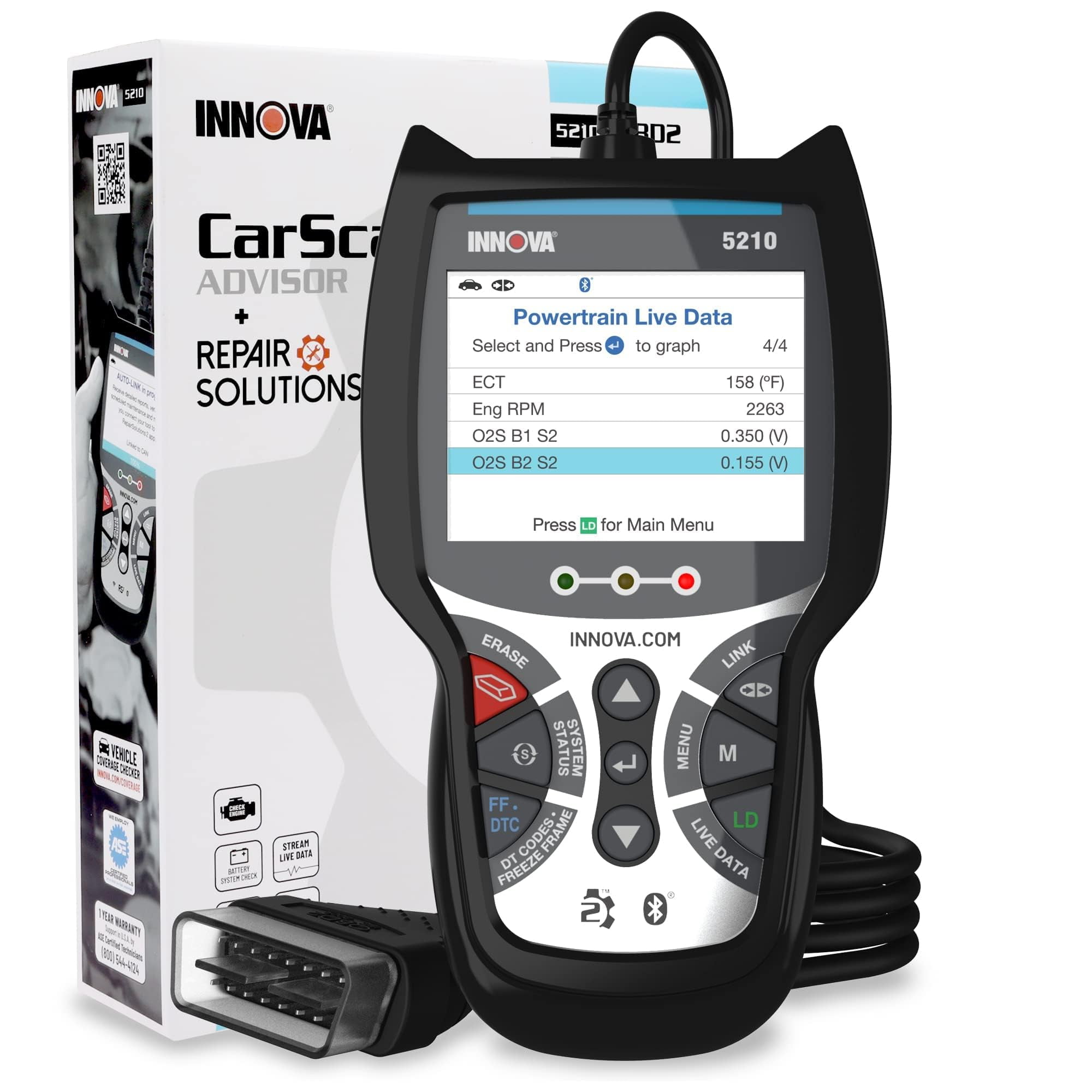 Innova 5210 OBD2 Scanner & Engine Code Reader, Battery Tester, Live ...