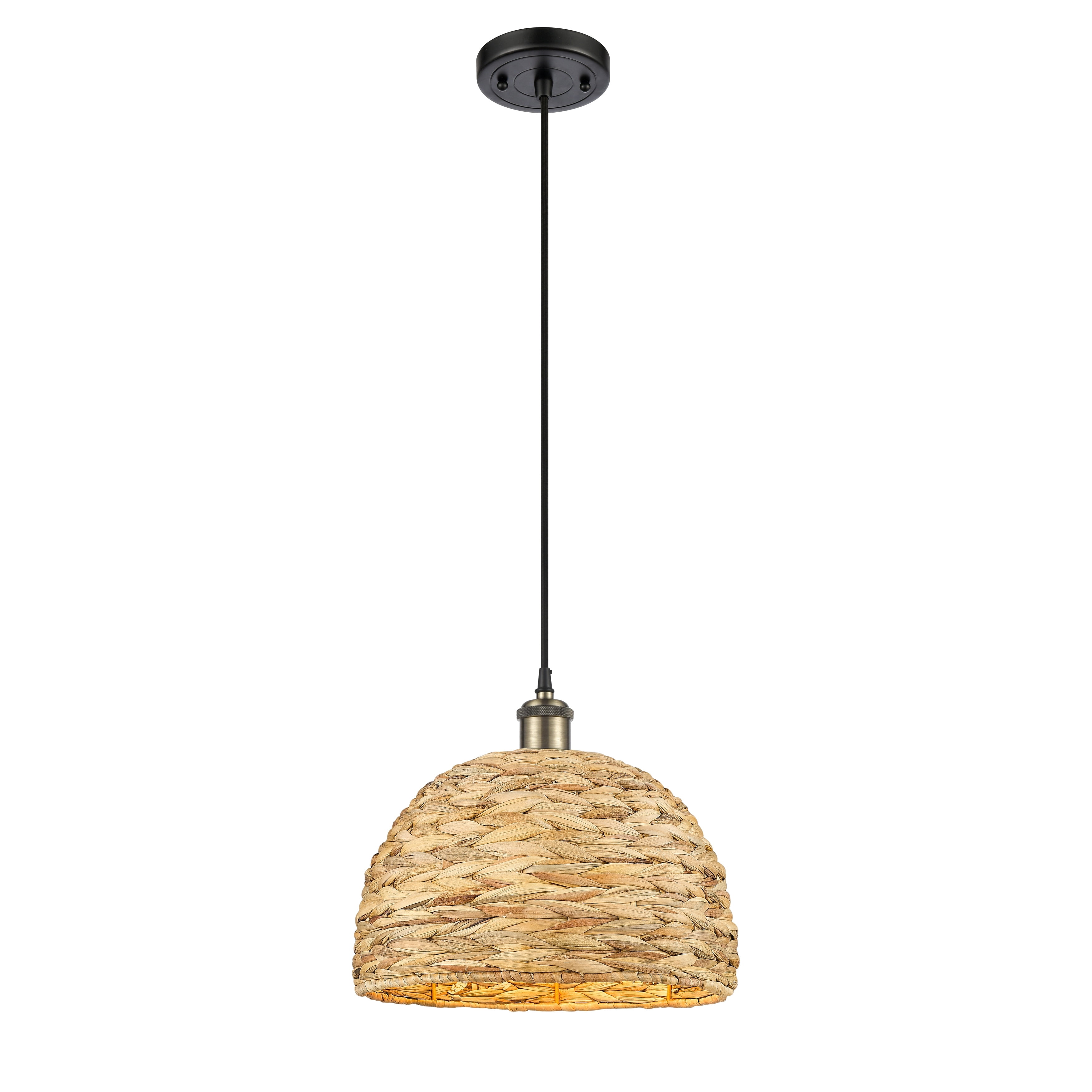 Innovations Lighting Woven Rattan - 1 Light 12" Cord Hung Pendant Black ...