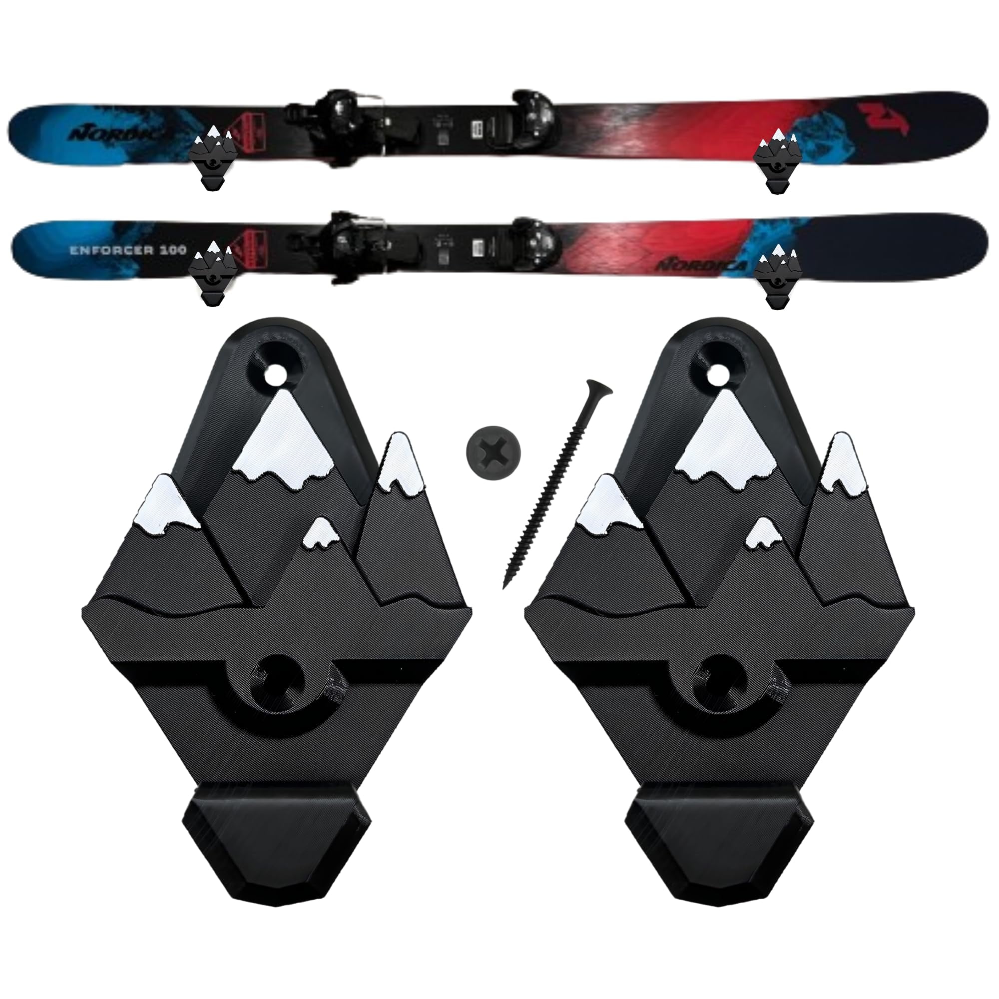 Innovative 3D Printing Snow Ski Wall Rack with Hooks - Extra-Wide Mounts for All Skis - Mountain ...