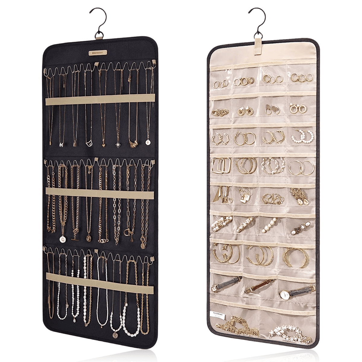 Innovative Closet Solution, Dual Zippered Pockets Hanging Jewelry ...