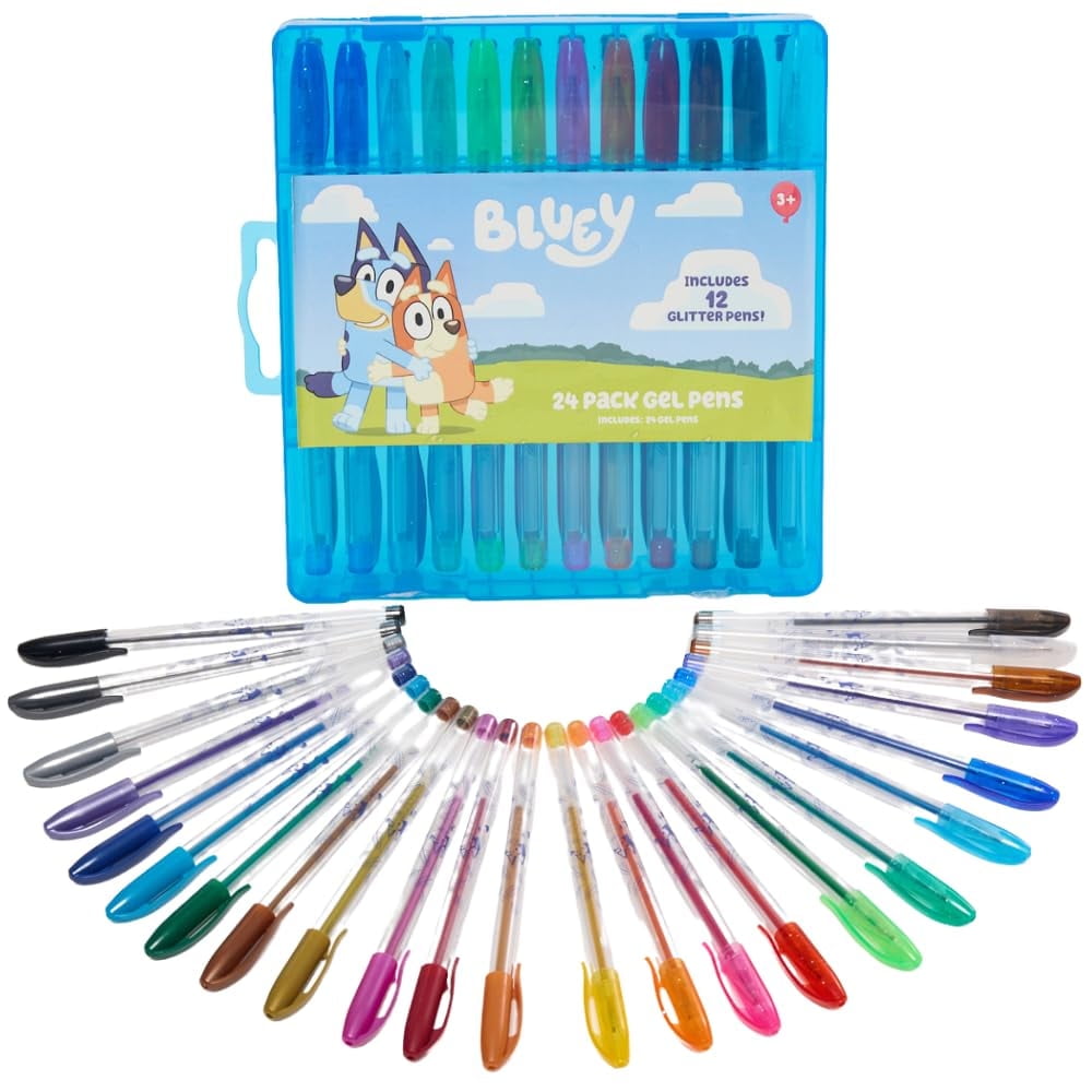 Innovative Designs Bluey Gel Pen Set for Kids, 24 Pack with Glitter Gel ...