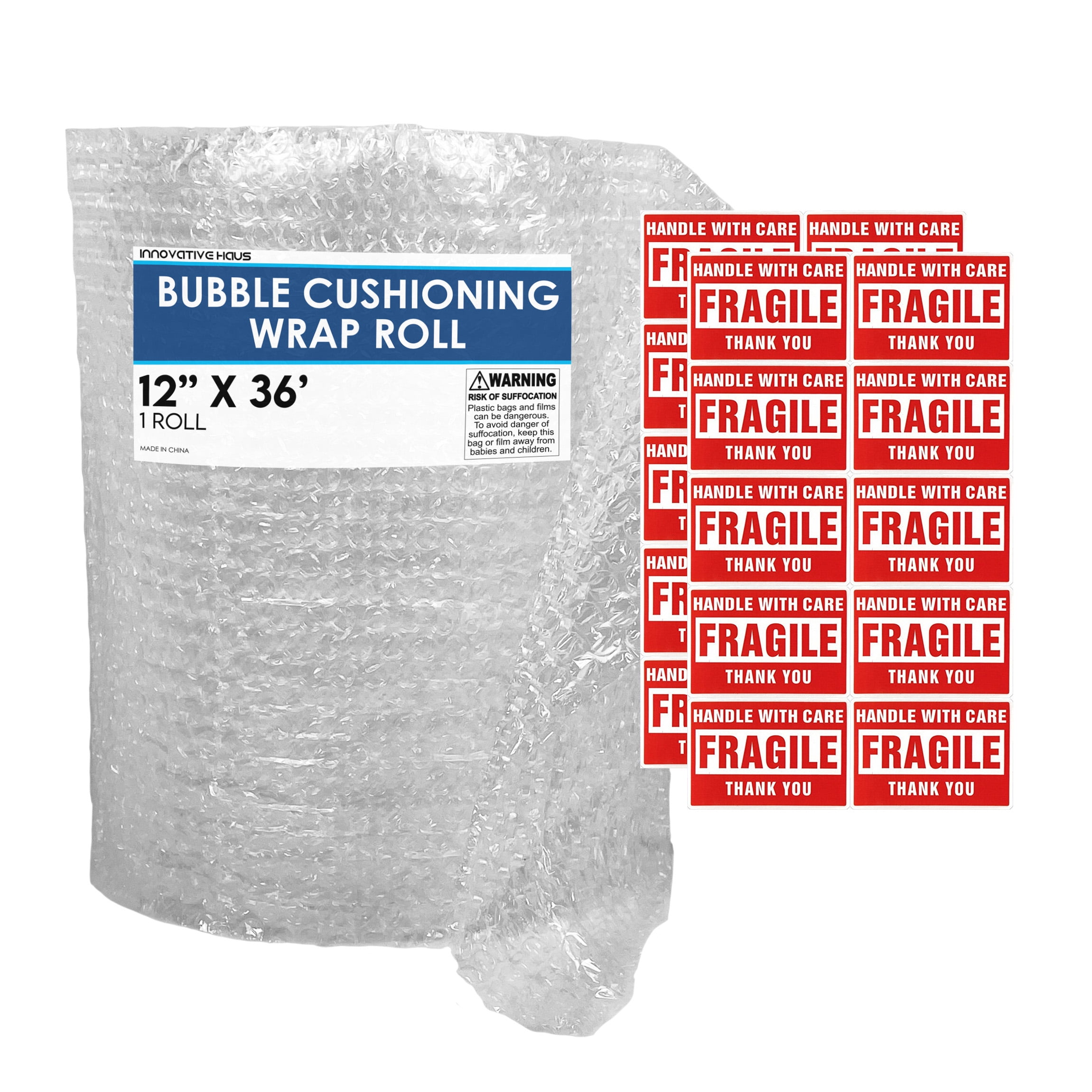 Innovative Haus 12" x 36' Bubble Cushioning Wrap. Free 20 Fragile ...