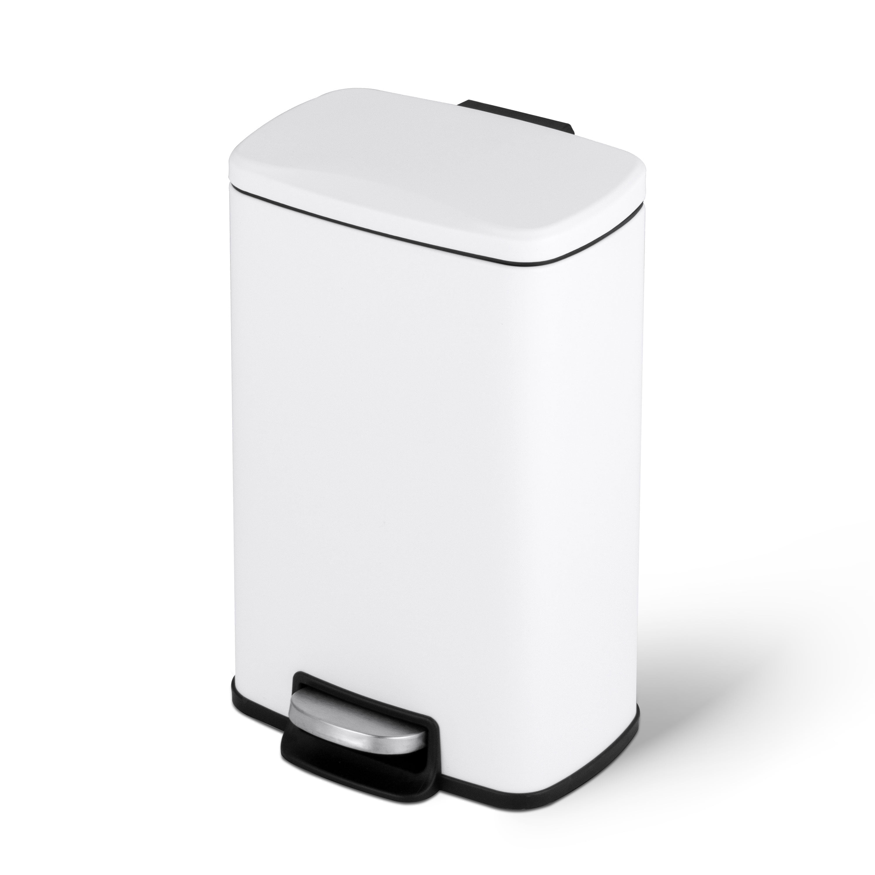 Innovaze 1.3 gal./5 Liter Rectangular Matt White Step-on Trash Can with ...