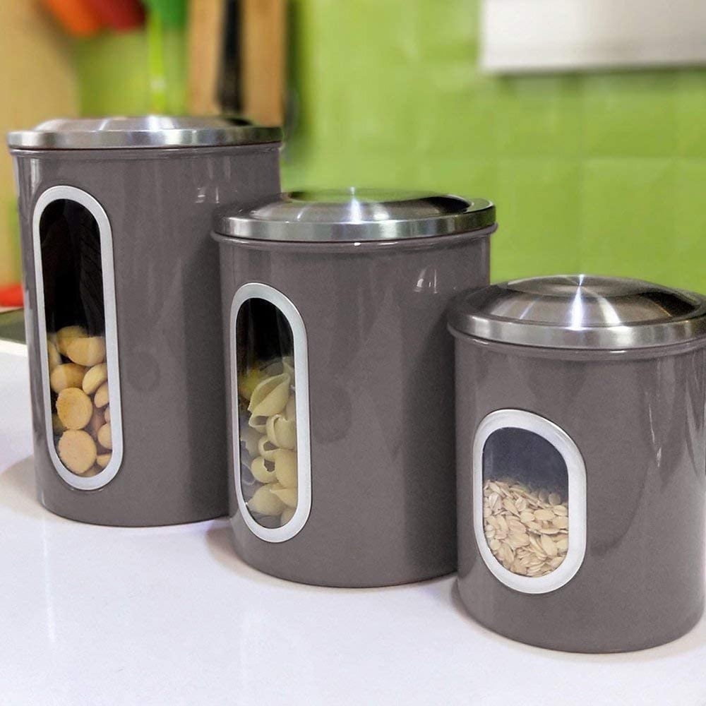 Innovaze Large Kitchen Metal Storage - 3 Piece Stainless Steel Canister ...