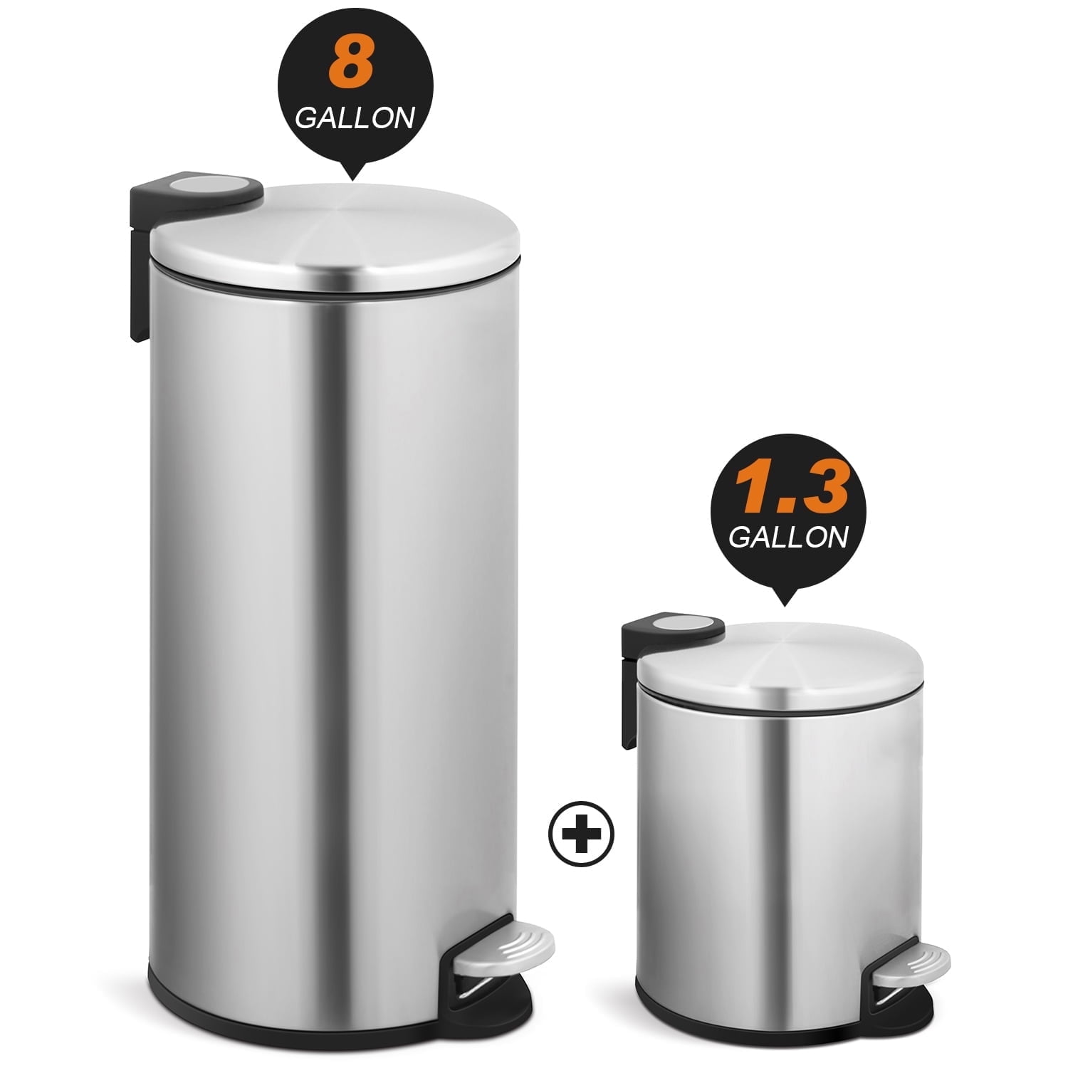Innovaze Stainless Steel Trash Can Set, 8 Gallon and 1.3 Gallon ...