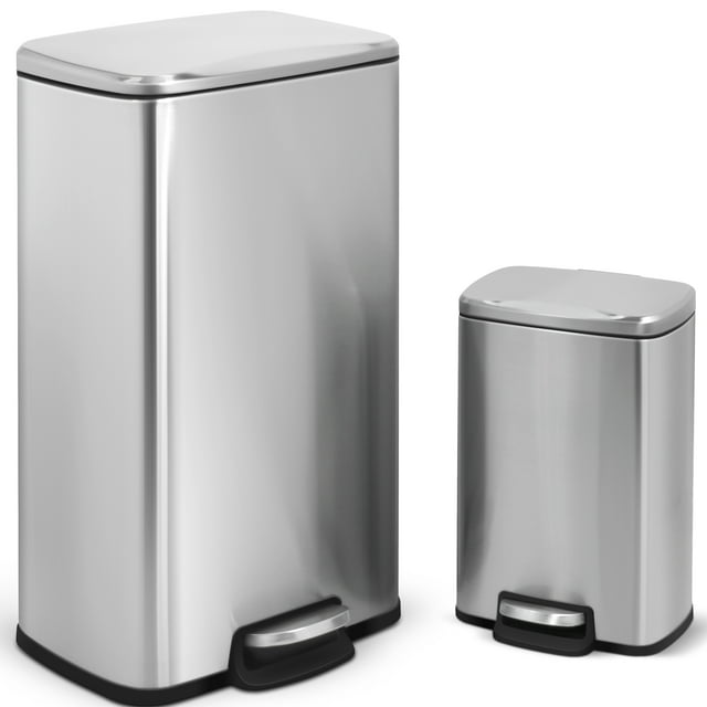Innovaze Stainless Steel 8 & 1.3 Gallon Trash Can Combo, Rectangular ...