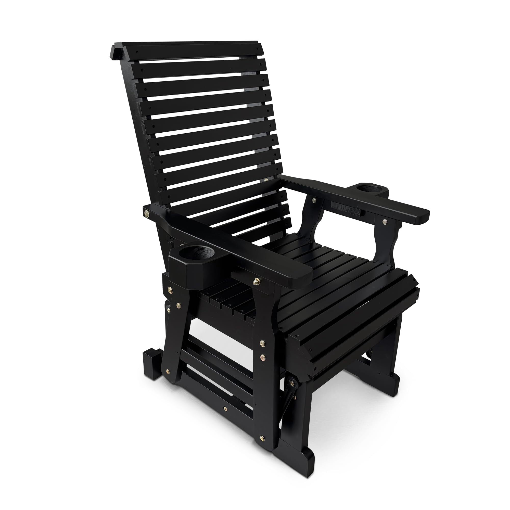 Innovaze Wooden Patio Glider for One Person with Cupholders, Heavy Duty ...