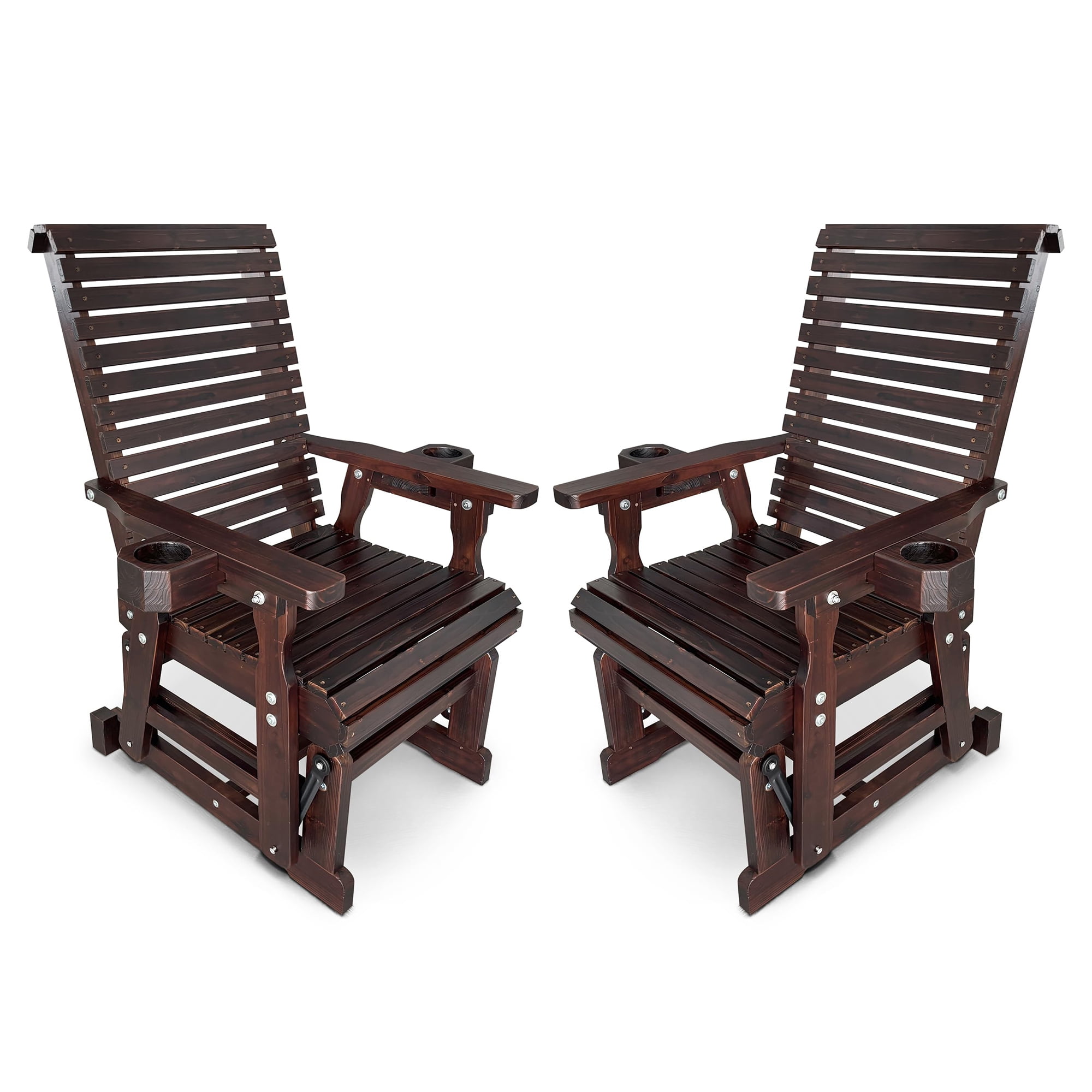 Innovaze Wooden Patio Glider for One Person with Cupholders, Heavy Duty ...