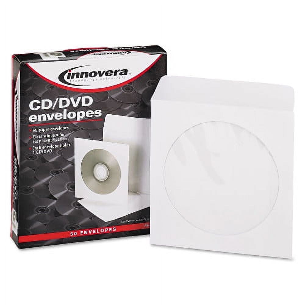 Innovera CD/DVD Envelopes, Clear Window, 1 Disc Capacity, White, 50 ...