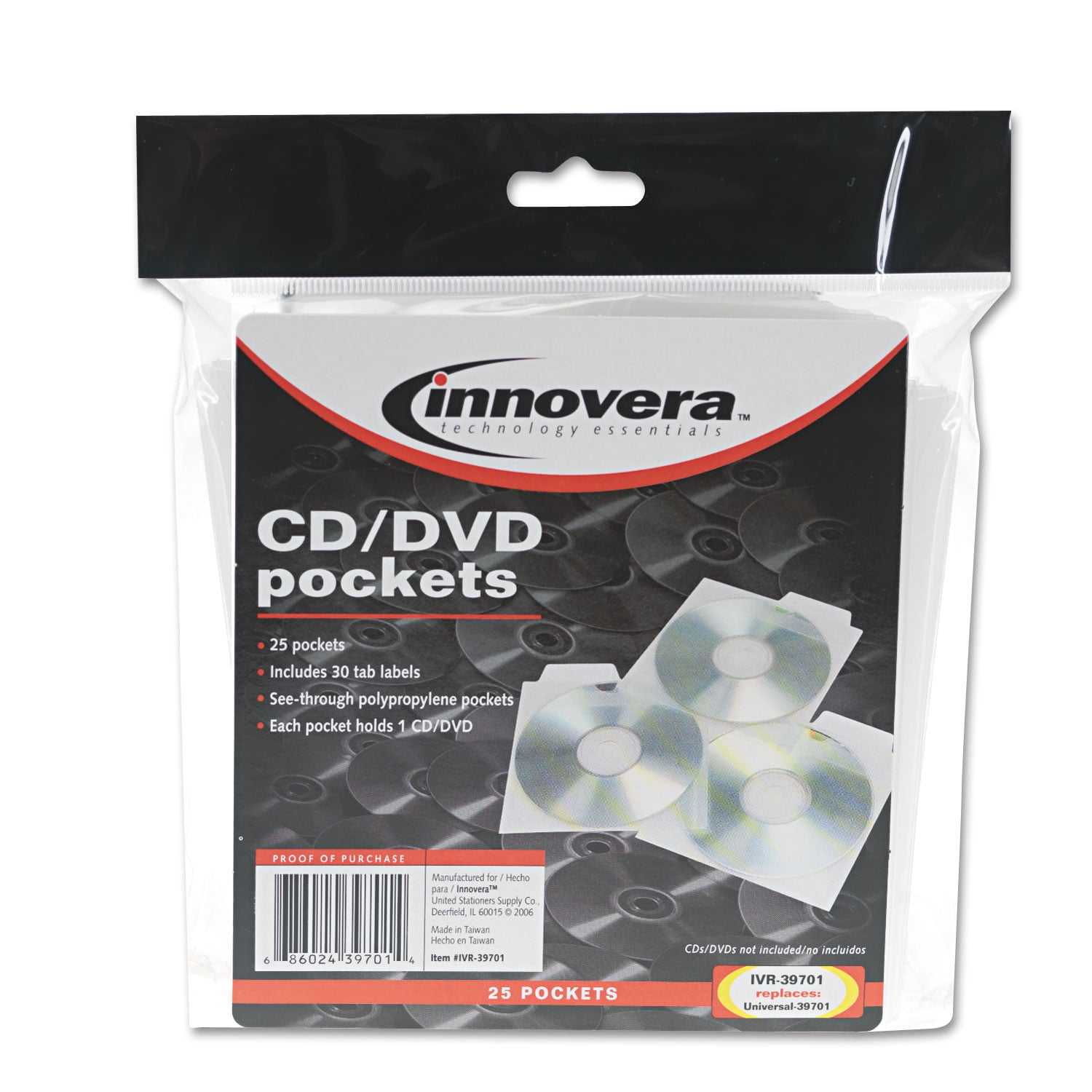 Innovera IVR39701 CD/DVD Pockets - Clear (25/Pack) - Walmart.com