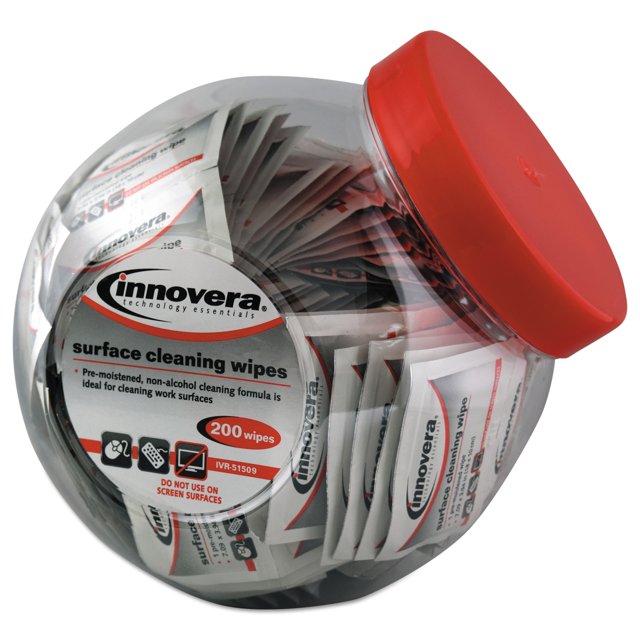 Innovera Surface Cleaning Wipes, 200 Sachets, Fishbowl Red Top ...
