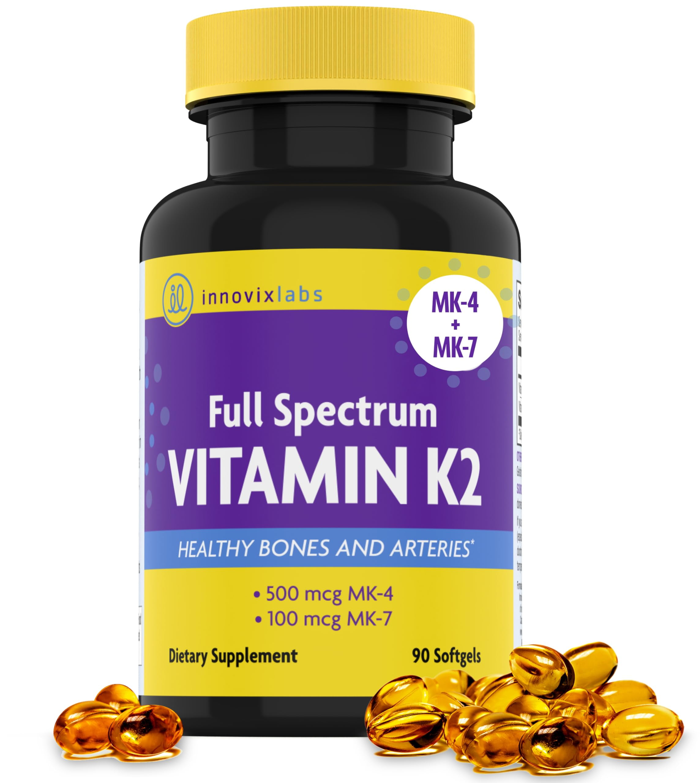 InnovixLabs Full Spectrum Vitamin K2-90 Softgels with KMC2600 mcg of ...