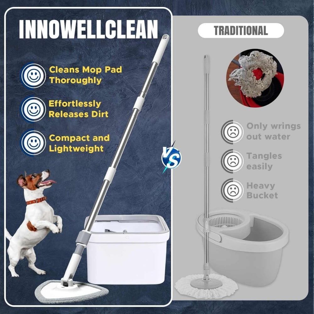 Innowellclean Triangle Spin Mop and Bucket Set with Self-Cleaning/Dry ...