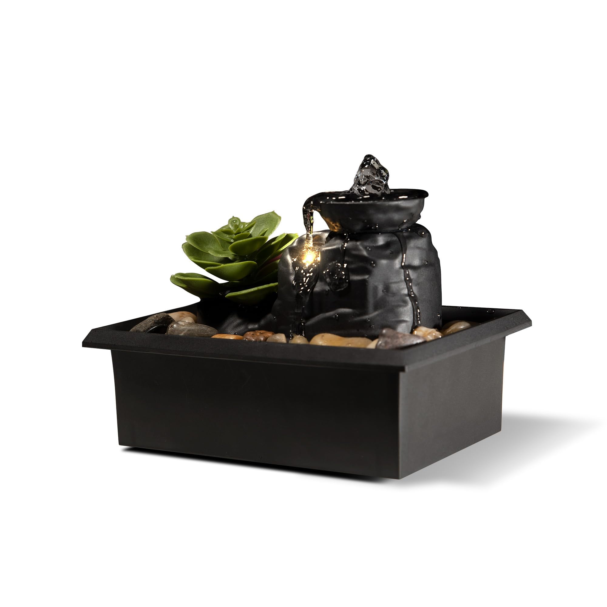 Innozen Succulent LED Indoor Fountain, Home Décor Soothing Automatic Pump, Enjoy Elegant ...