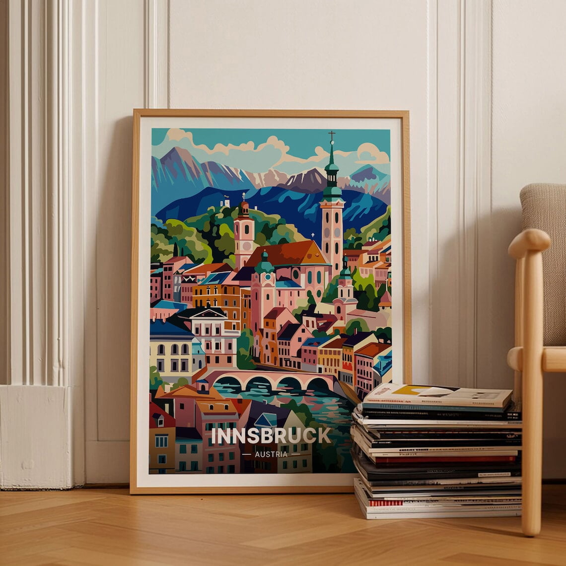 Innsbruck Austria Travel Poster, Mid-Century Modern Decor, Vibrant ...