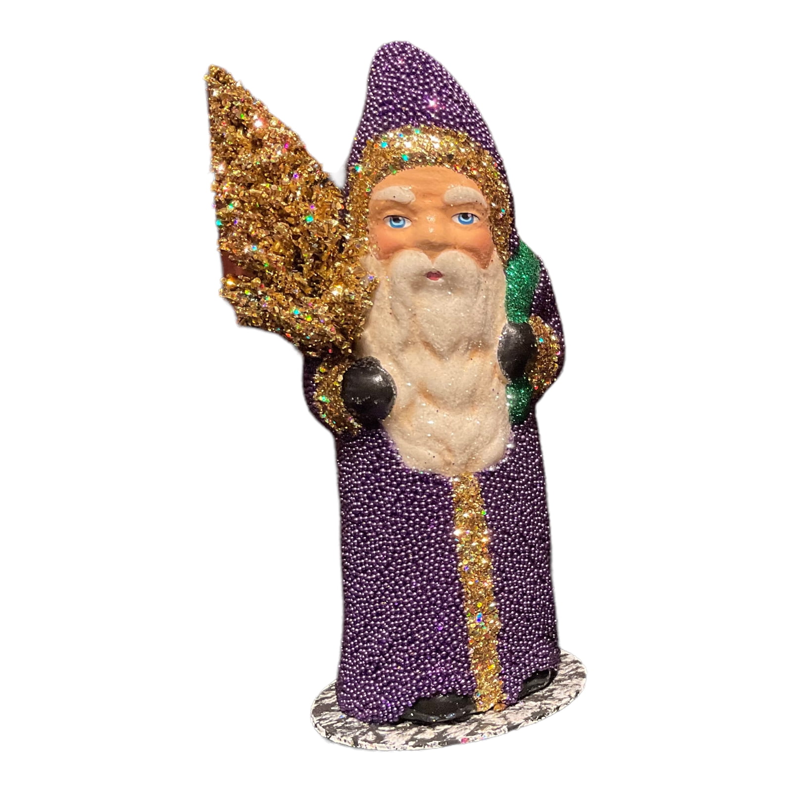 Ino Schaller Dark Purple Beaded Santa with Gold Tree German Paper Mache ...