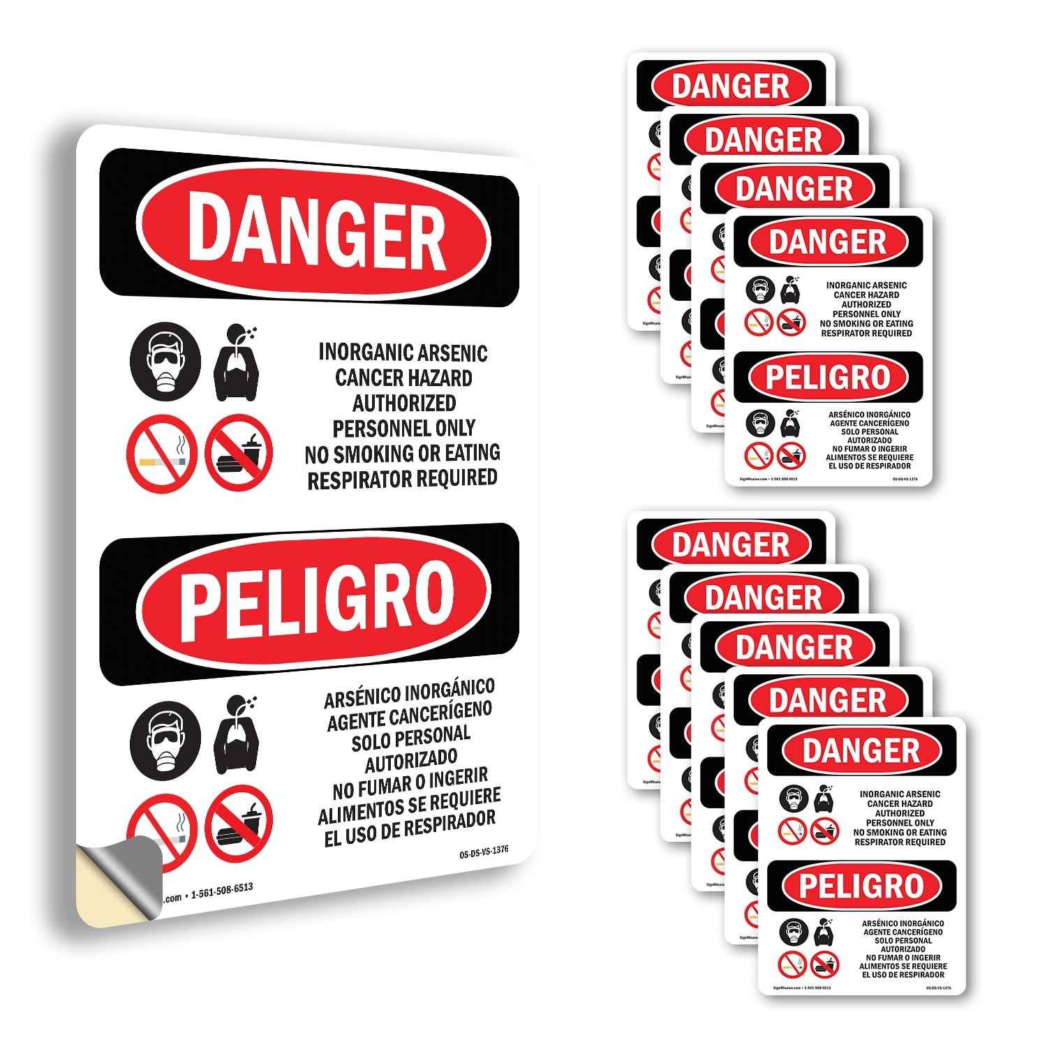 Inorganic Arsenic Cancer Hazard Bilingual OSHA Danger Vinyl Decal Label ...