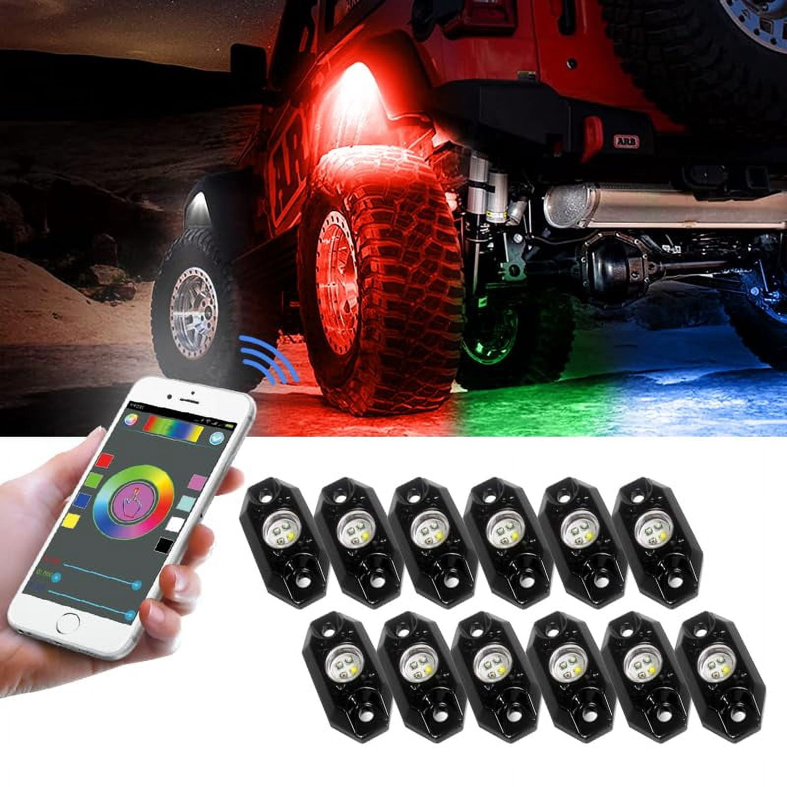 Inorising 12 Pods RGBW LED Rock Lights, Waterproof Multicolor Neon ...