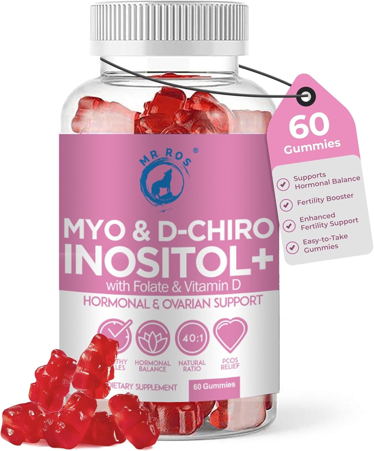 Mr Ros Inositol Gummies 40:1 Blend with Folate, Vitamin D, 60 Gummies ...