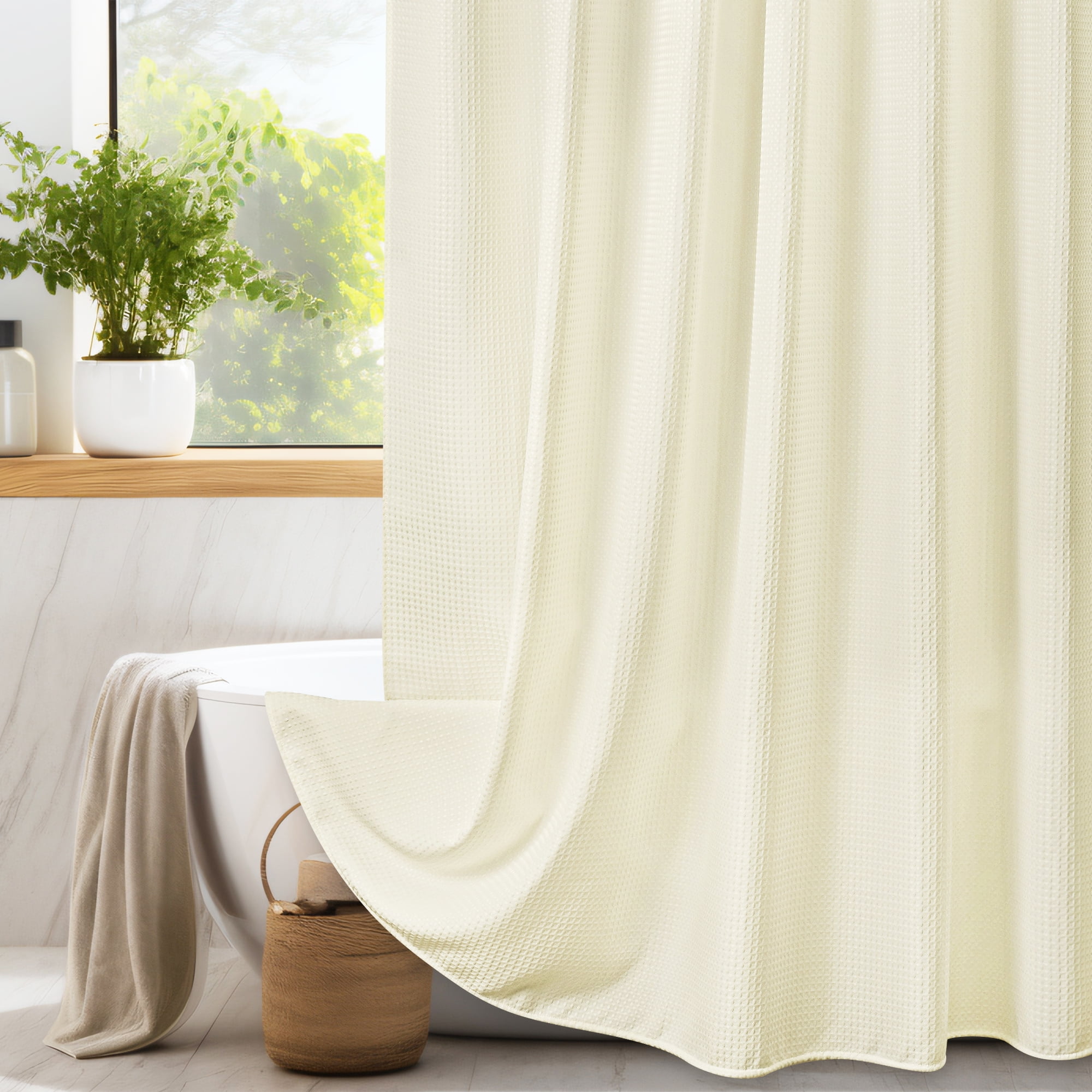 Inosoo Beige Fabric Shower Curtain, 72"x72" Heavy Duty Waffle Textured ...