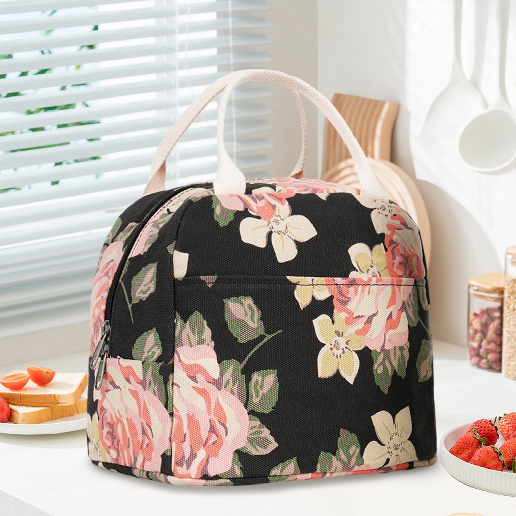 Inosoo Canvas Insulated Peony Flower Fashion Lunch Bag for Women ...