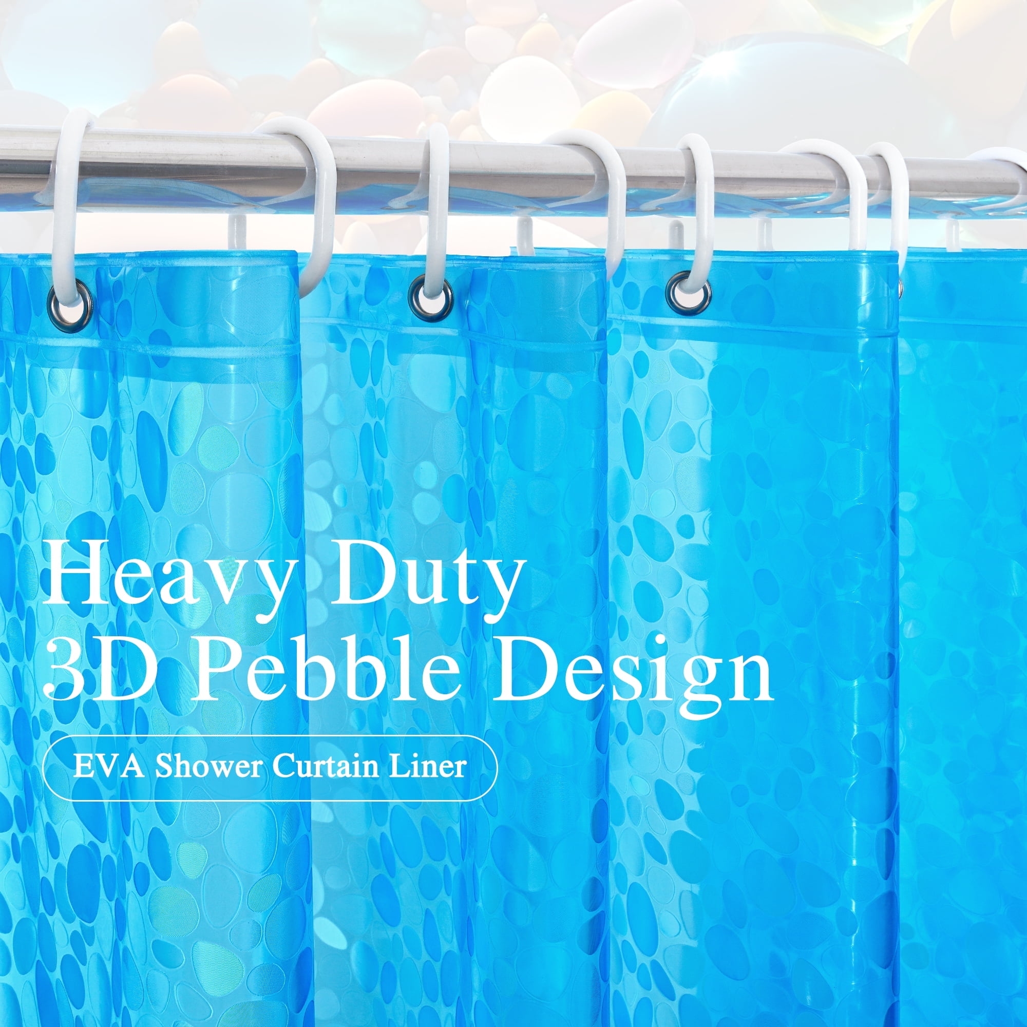 Inosoo Clear Blue Shower Curtain Liner with Pebble Design, 72"x72 ...
