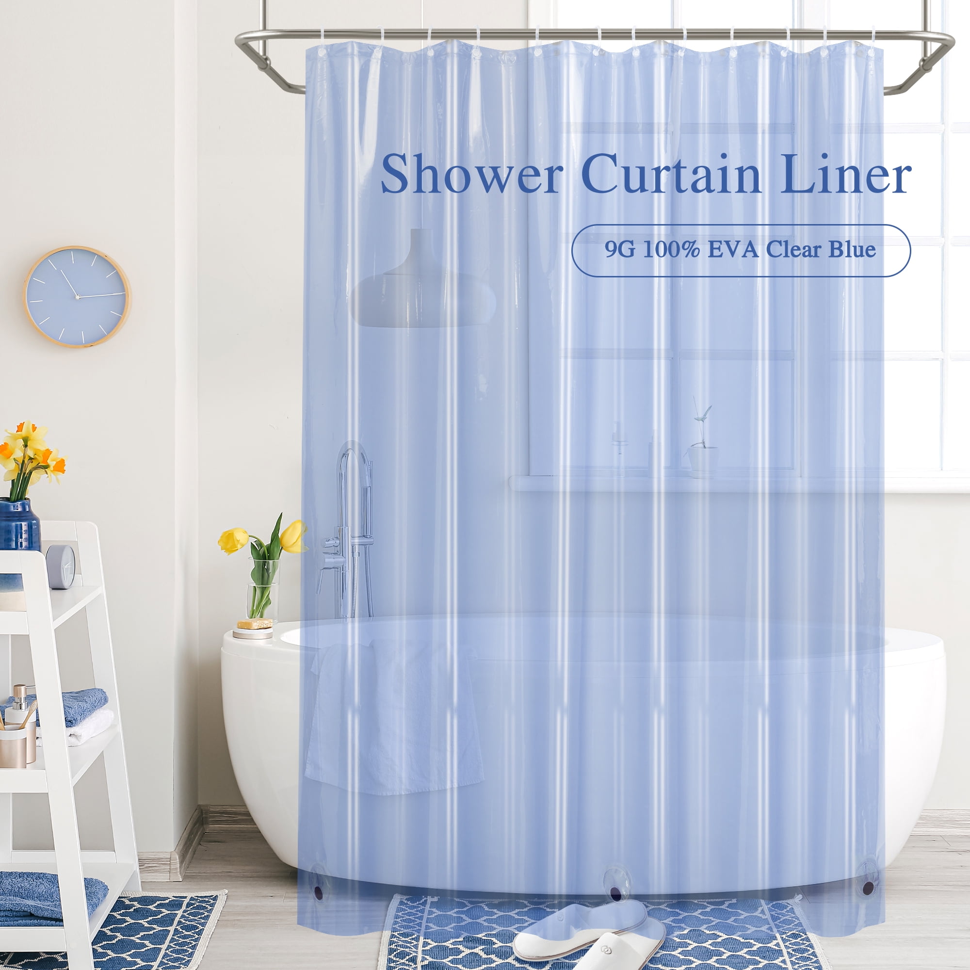 Inosoo Colorful Shower Curtain Liner, 100% EVA Clear Blue Heavy Duty ...