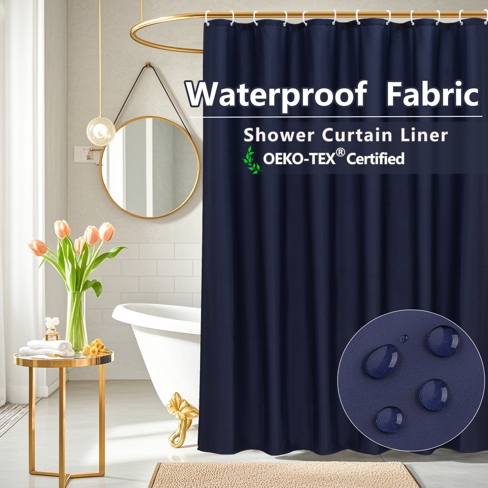 Inosoo Extra Long Shower Curtain Liner 72"Wx96"H Navy Blue Fabric ...