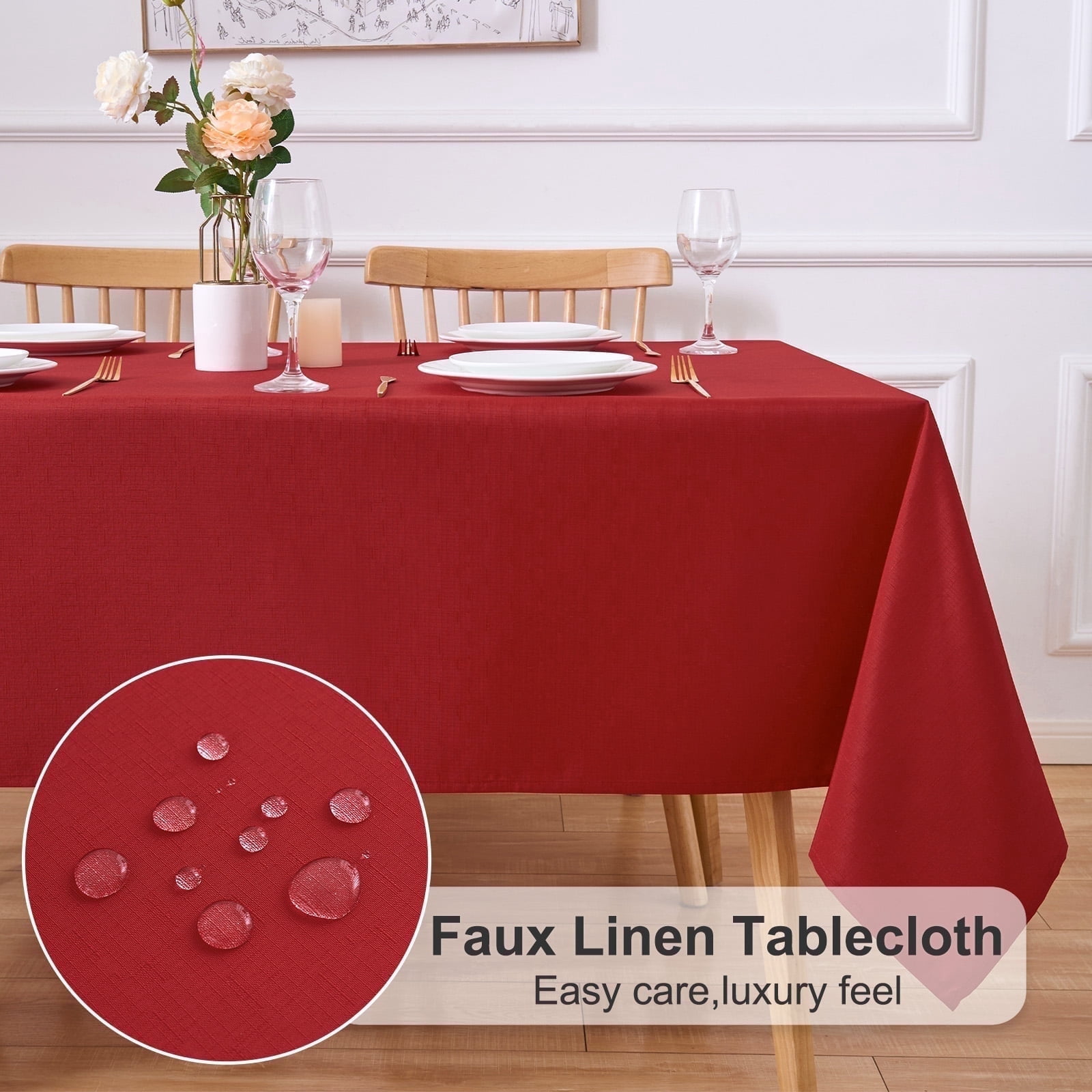 Inosoo Faux Linen Tablecloth, 60x120 Inches, Stain, Wrinkle Resistant ...