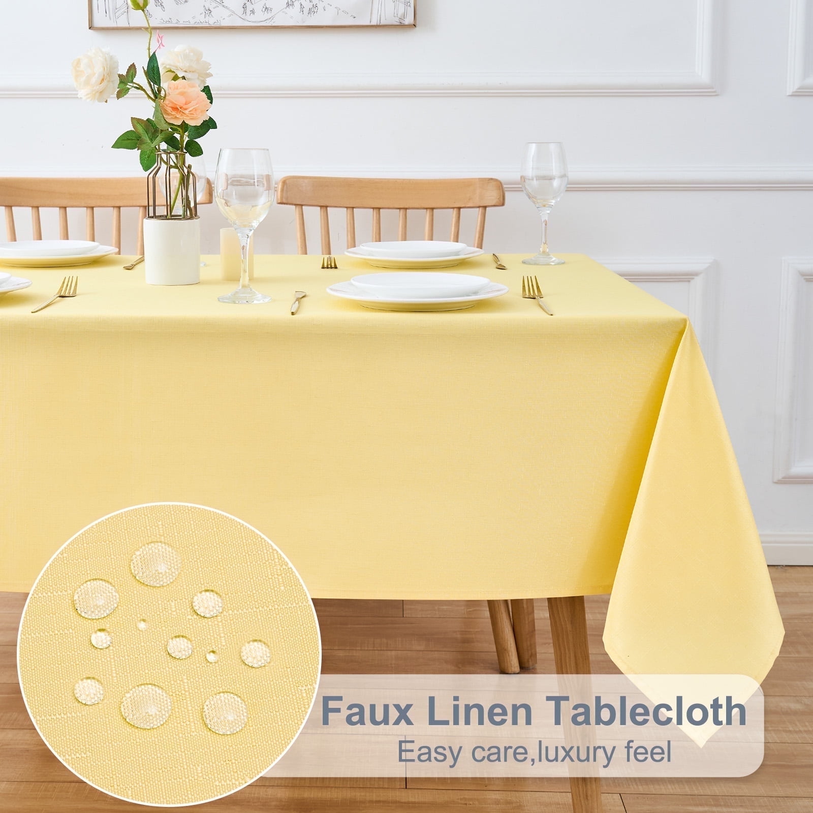 Inosoo Faux Linen Fabric Rectangle Tablecloth, 60"x84" Stain and ...