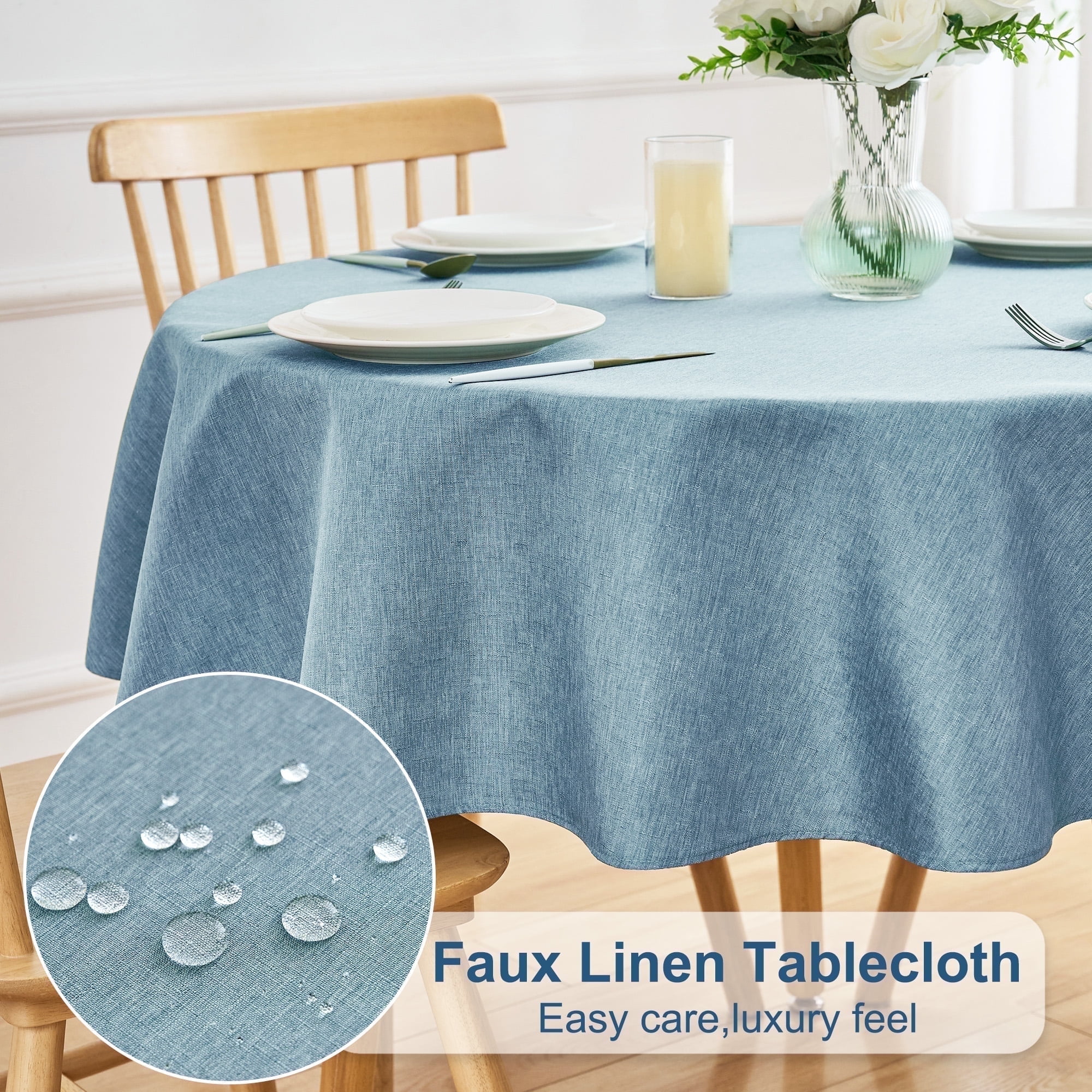 Inosoo Faux Linen Fabric Round Tablecloth, 48 Inch Stain and Wrinkle ...