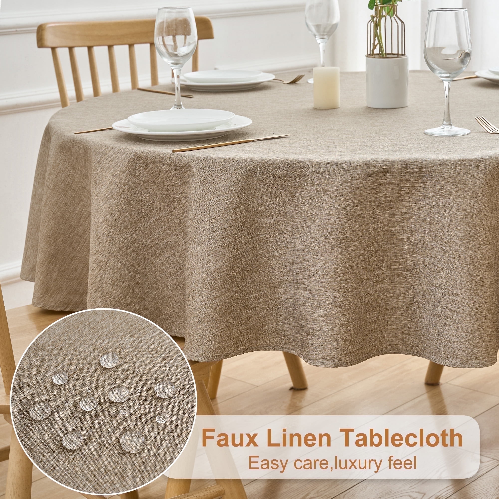 Inosoo Faux Linen Fabric Round Tablecloth, 48 Inch Stain and Wrinkle ...